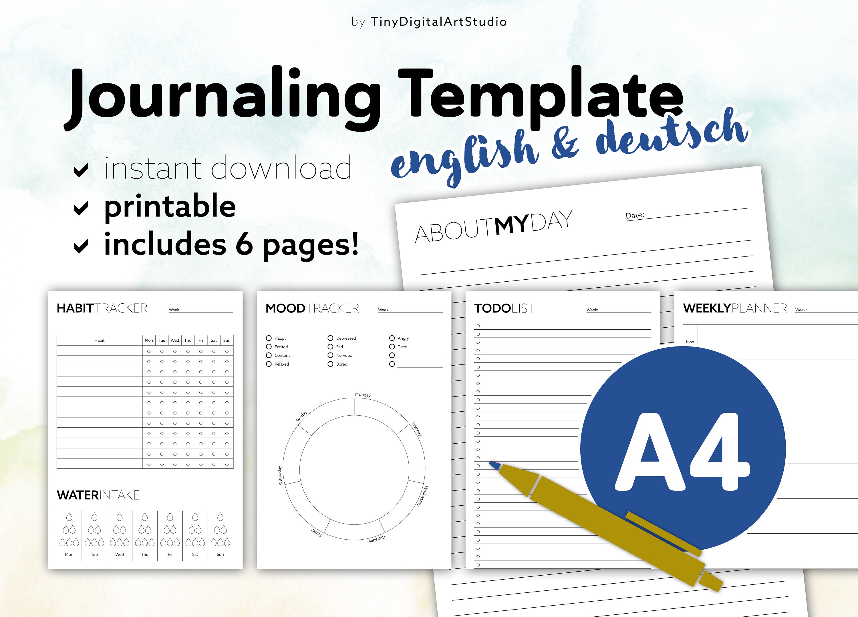 6 Templates for Diary Printable, Pdf Download DIN A4 Diary, Detailed ...