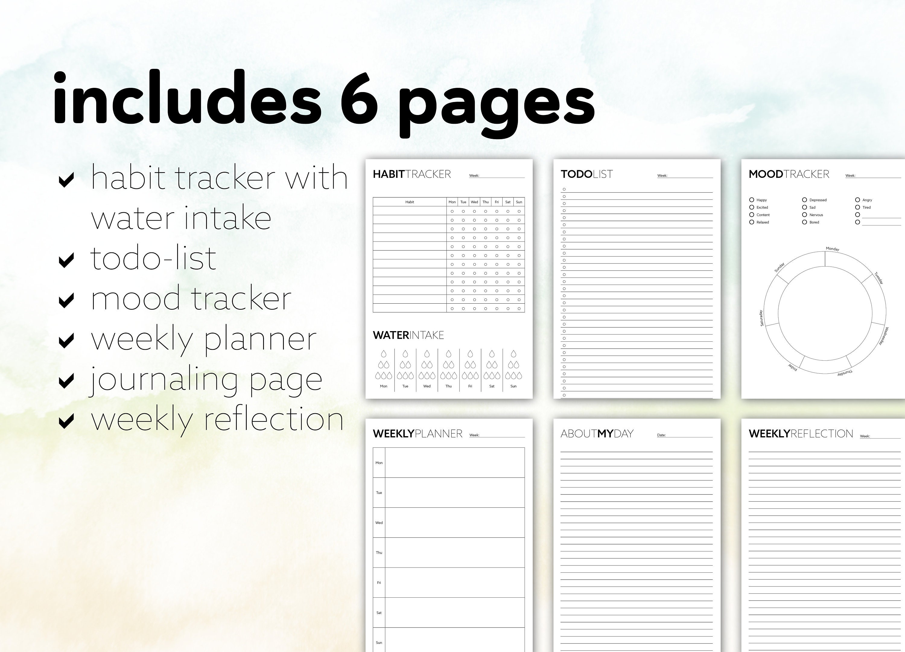 6 Templates for Diary Printable, Pdf Download DIN A4 Diary, Detailed ...