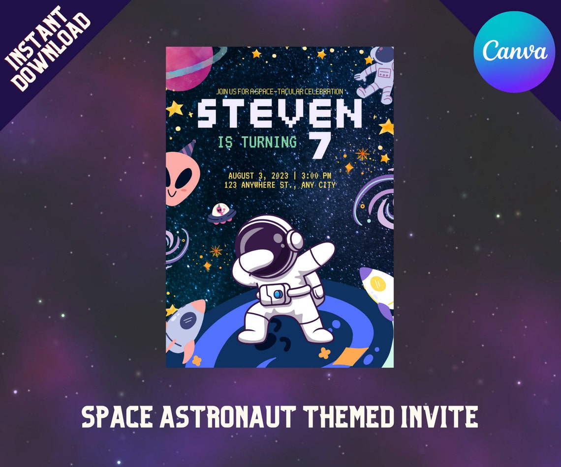 Outer Space Birthday Invitation, Planets Invite, Astronaut Invitation ...