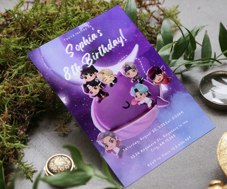 BTS Invitation for BTS Birthday Party Invite for BT21 Party - Etsy