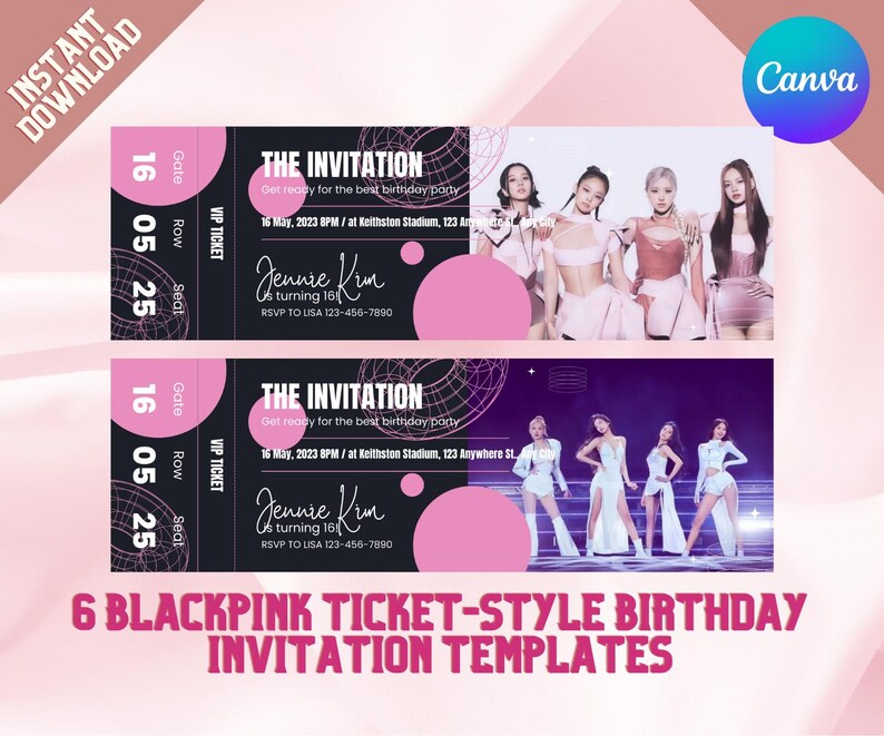 Blackpink Invitation for Blackpink Birthday Party Invite for Black Pink ...