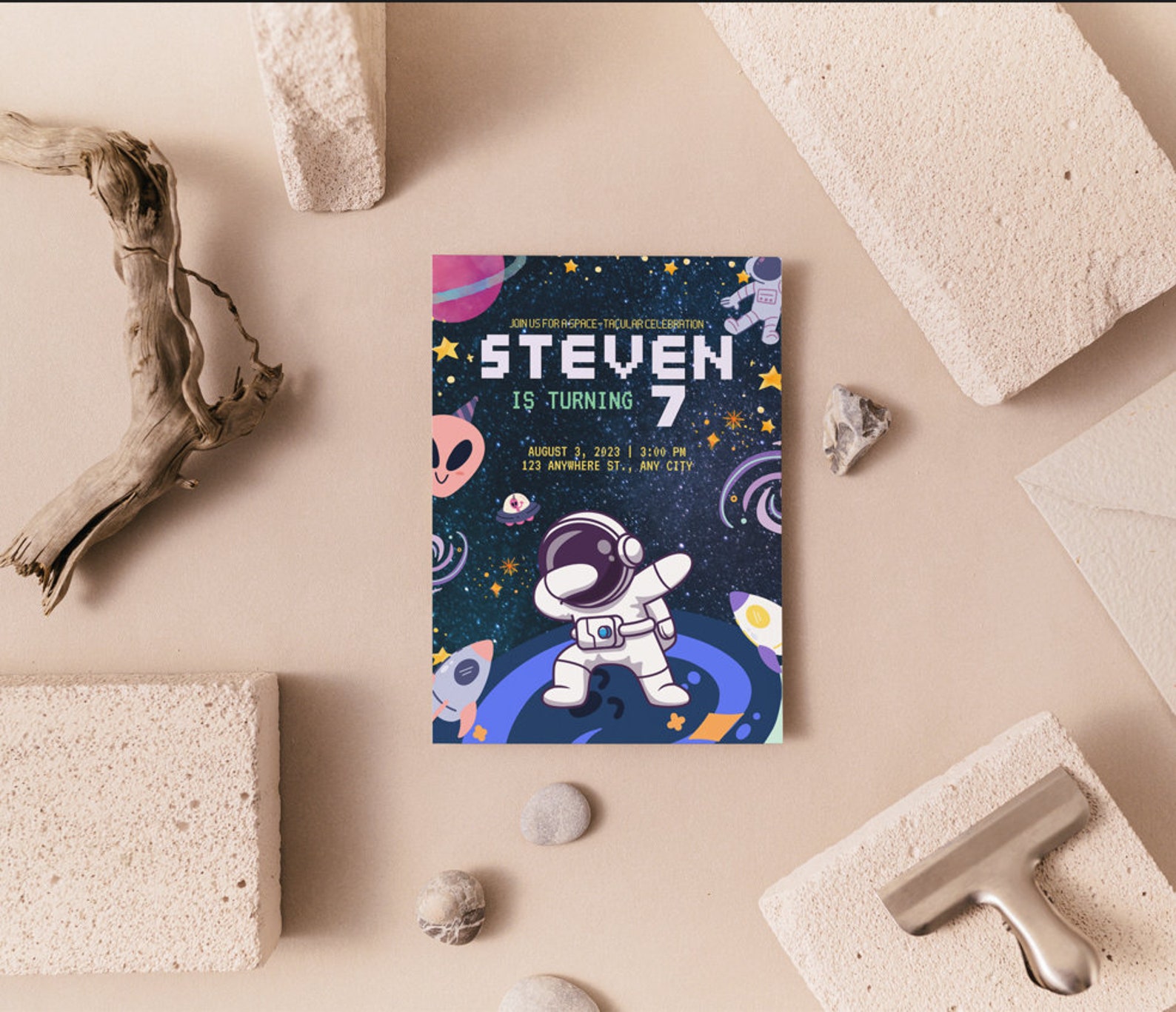 Outer Space Birthday Invitation, Planets Invite, Astronaut Invitation ...