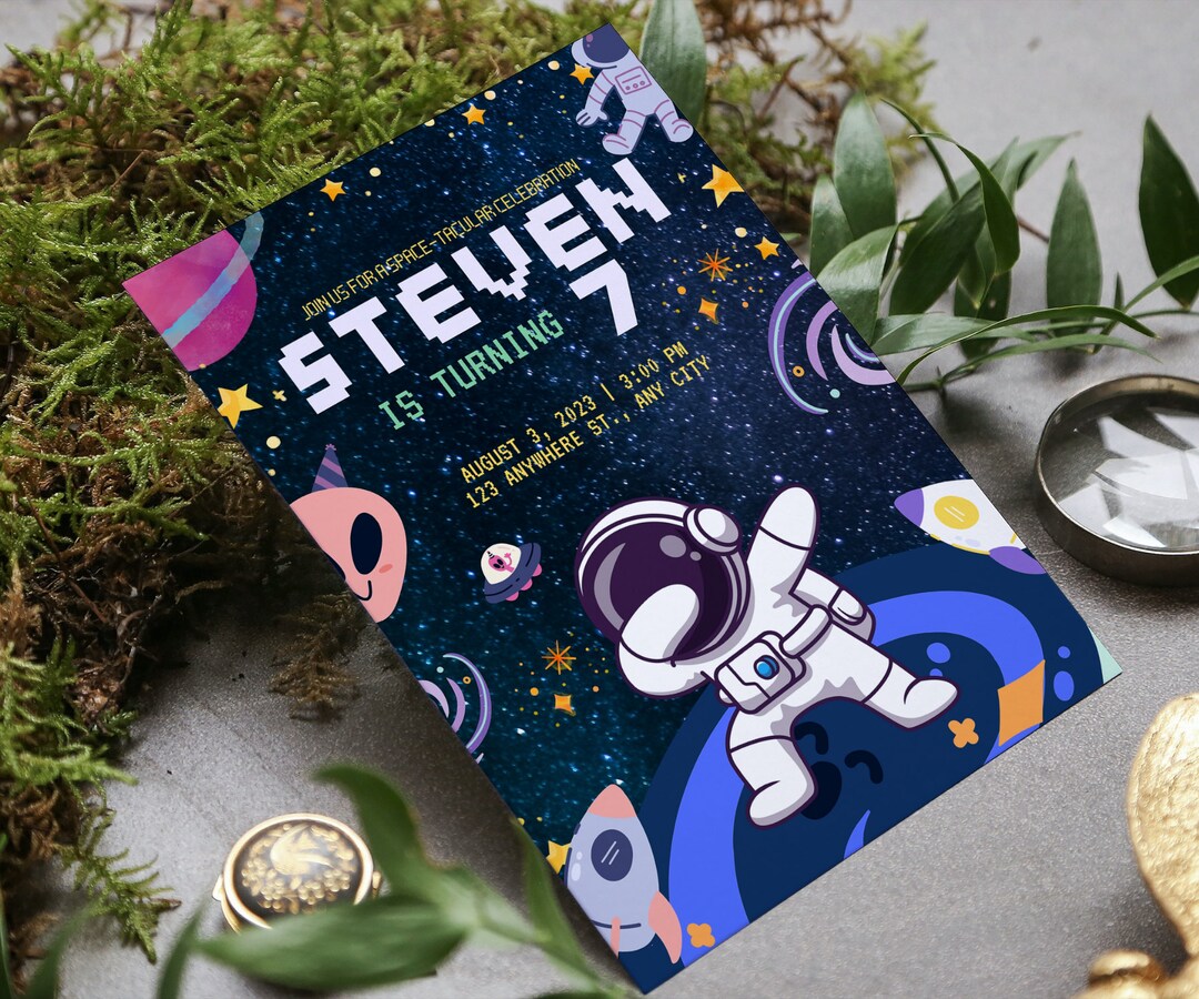 Outer Space Birthday Invitation, Planets Invite, Astronaut Invitation ...