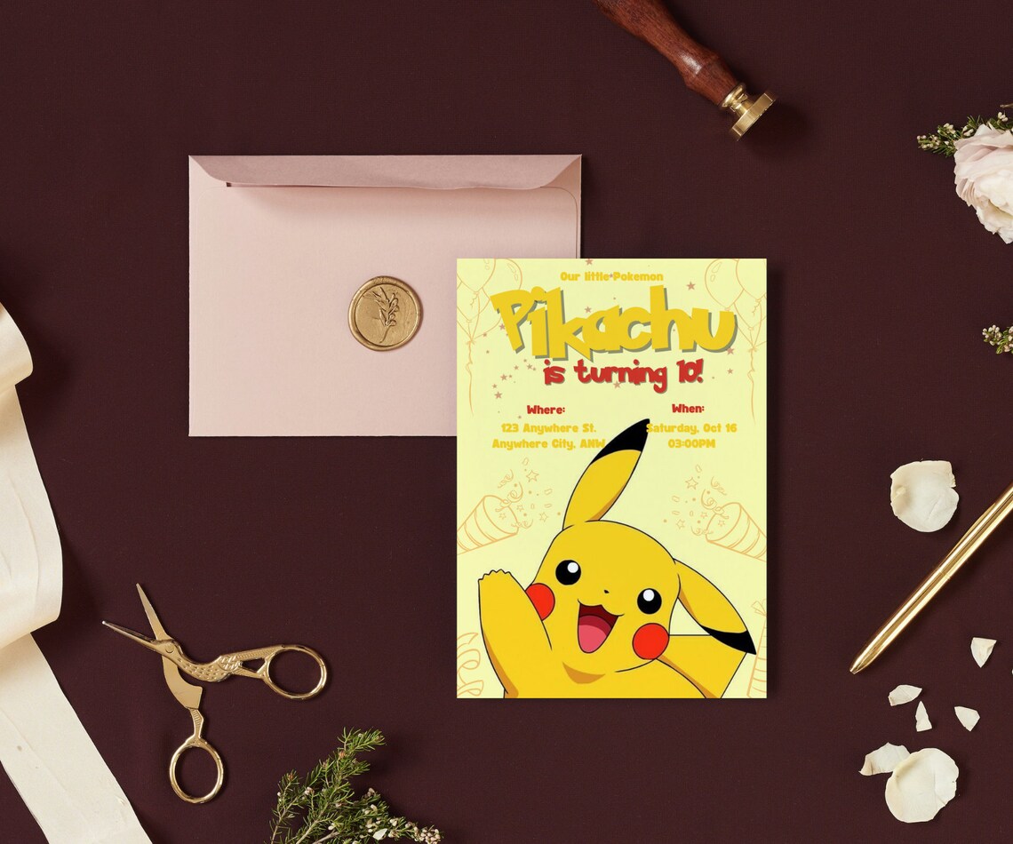 Pikachu Invitation for Pikachu Birthday Party Invite for Pokemon Party ...