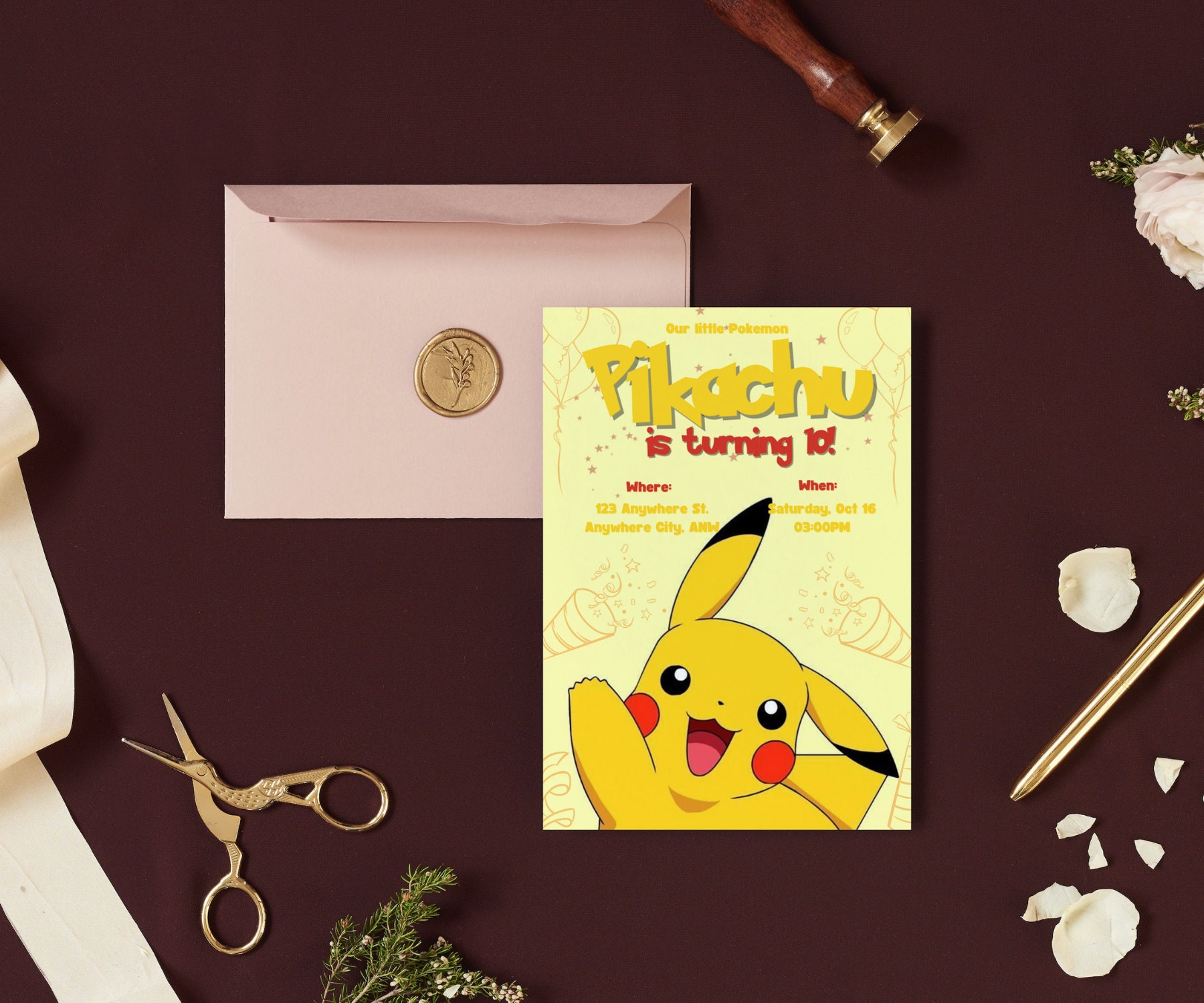 Pikachu Invitation for Pikachu Birthday Party Invite for Pokemon Party ...
