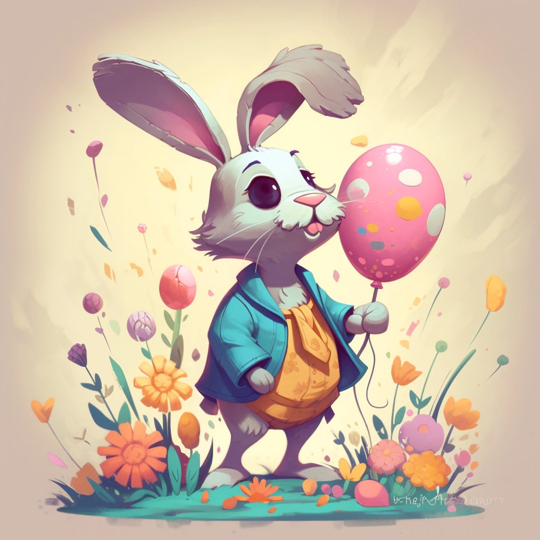 Cute Easter Bunny Character AI Art, Easter Rabbit Printable Wall Art ...