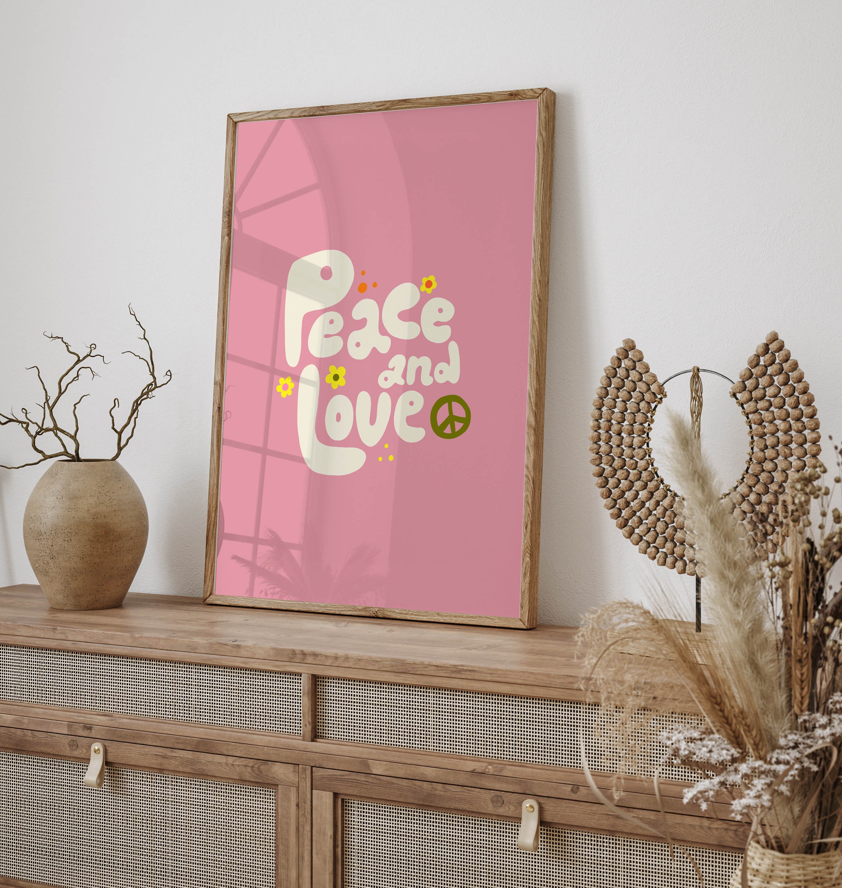 Set of Three Peace Love Daisies Pop Art Poster, Retro Print Digital ...