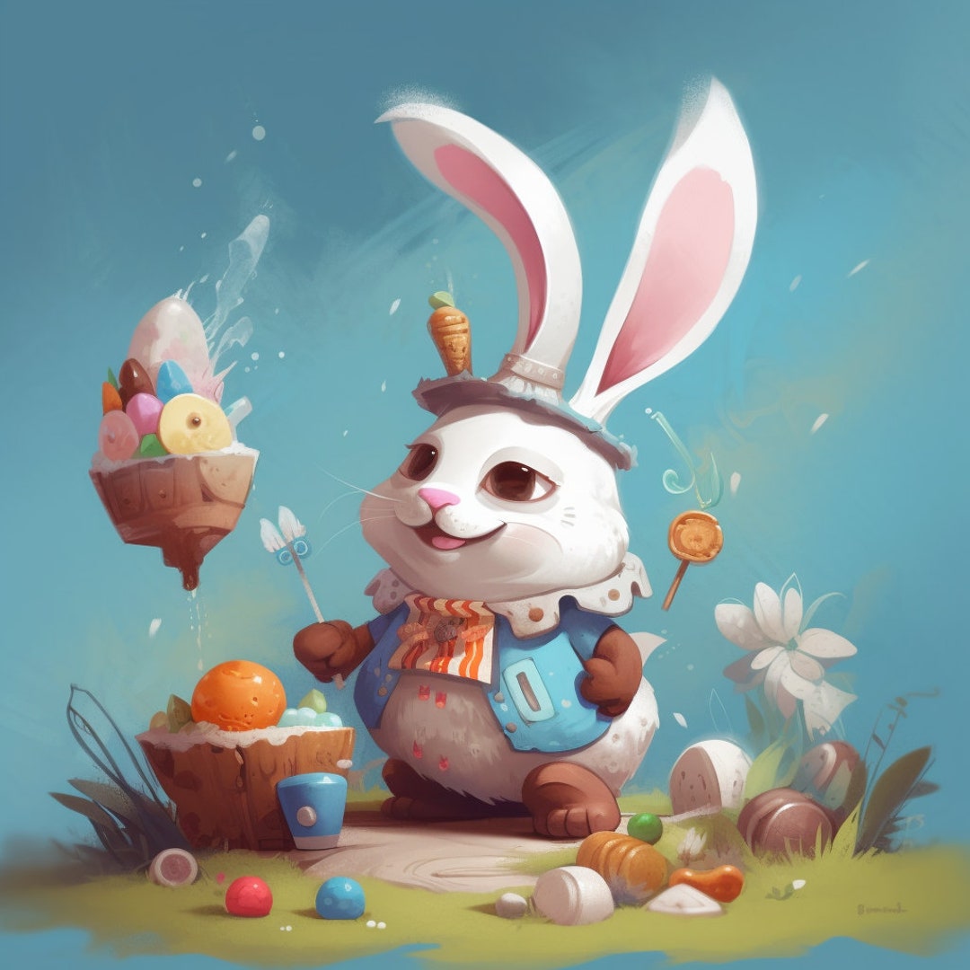 Cute Bunny Character Illustration AI Art, Bunny Printable Wall Art Set ...