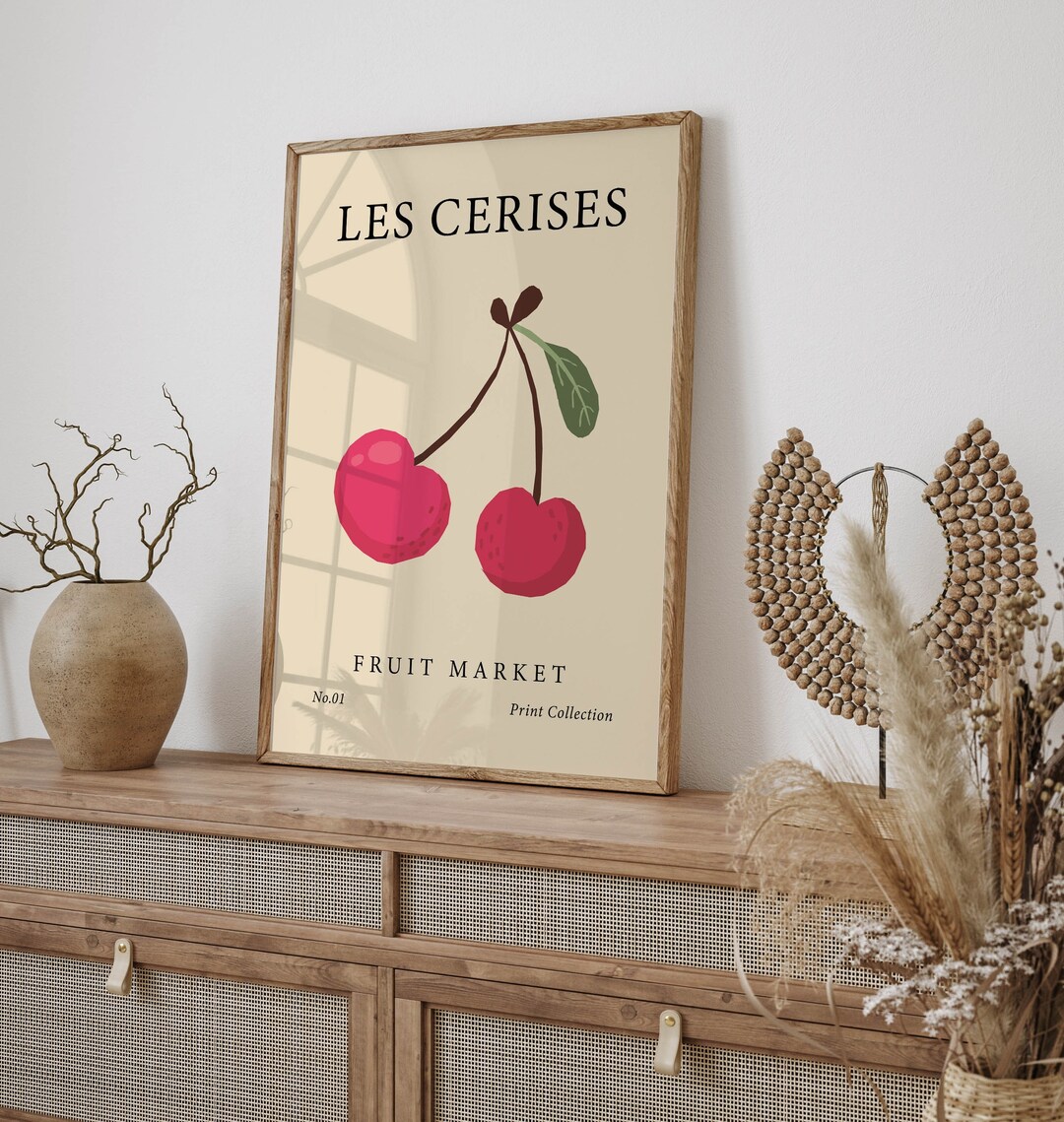 Cherry Fruit Market Poster, Minimal Cherry Wall Art Print, Home Decor ...