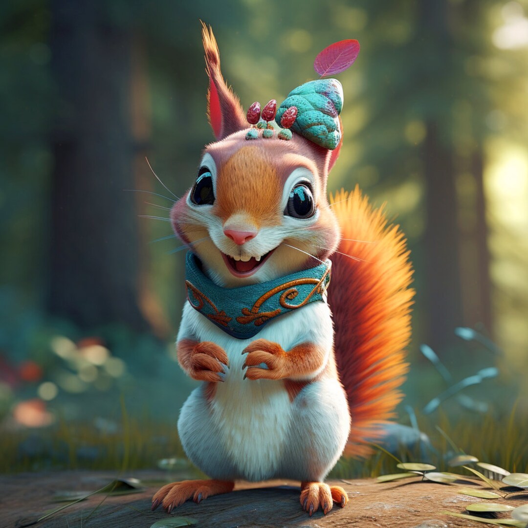 Cute Squirrel Character 4 AI Art, Cute Squirrel Printable Wall Art Set ...