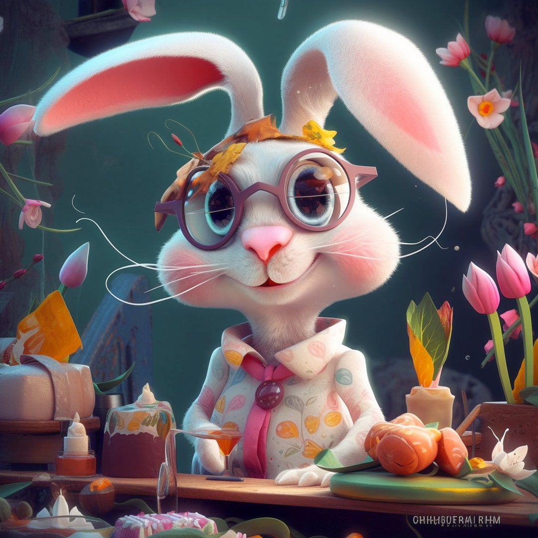 Cute Rabbit Teacher Character AI Art, Bunny Printable Wall Art Set ...