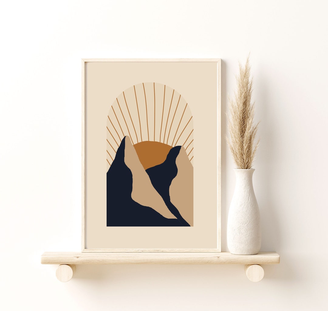 Boho Poster, Mountain Sunrise, Sun Moon Ocean, Digital Download Art ...