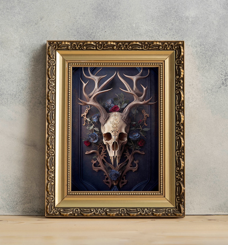 Victorian Gothic Steampunk Skull Art, Victorian Stag Deer Skull Ai Art ...