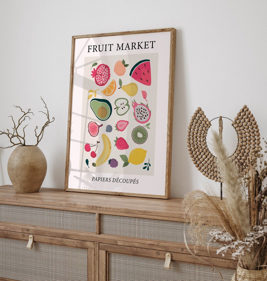 Fruits Market Poster, Minimal Fruits Wall Art Print, Kitchen Dining ...