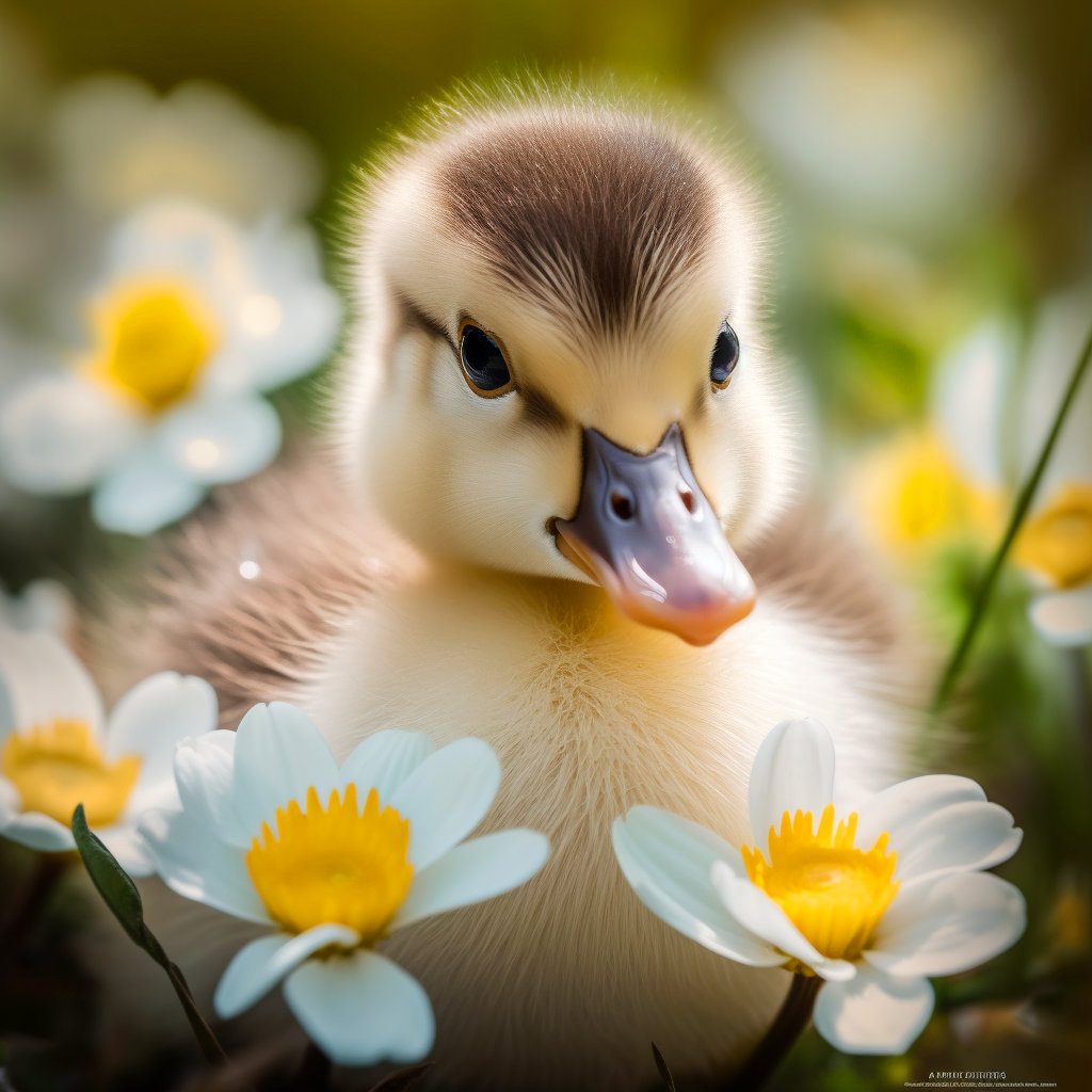 Cute Baby Duck With Flowers Photography AI Art, Printable Wall Art Set ...