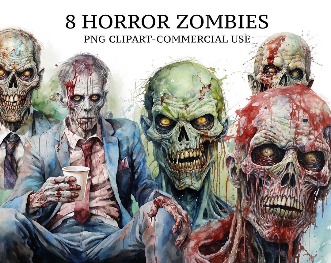 Halloween Watercolor Horror Zombies Clipart, Zombies Clipart PNG ...