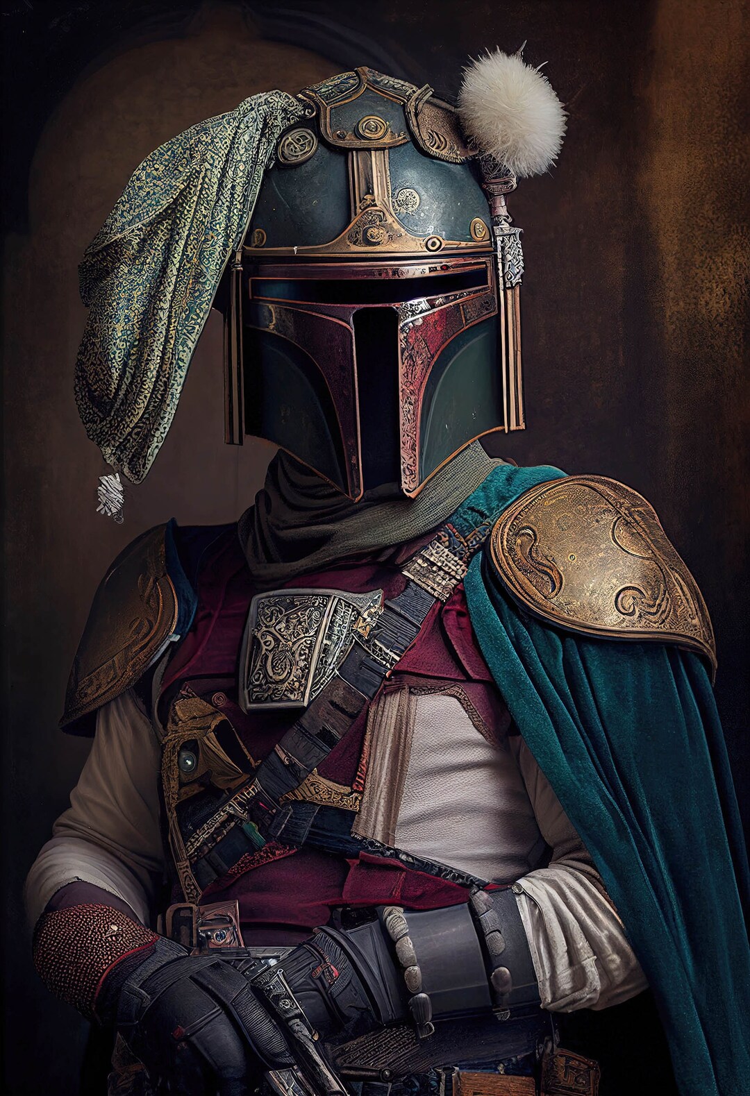 Viktorianische Gothic Steampunk Mandalorian Kunst, viktorianische Boba ...