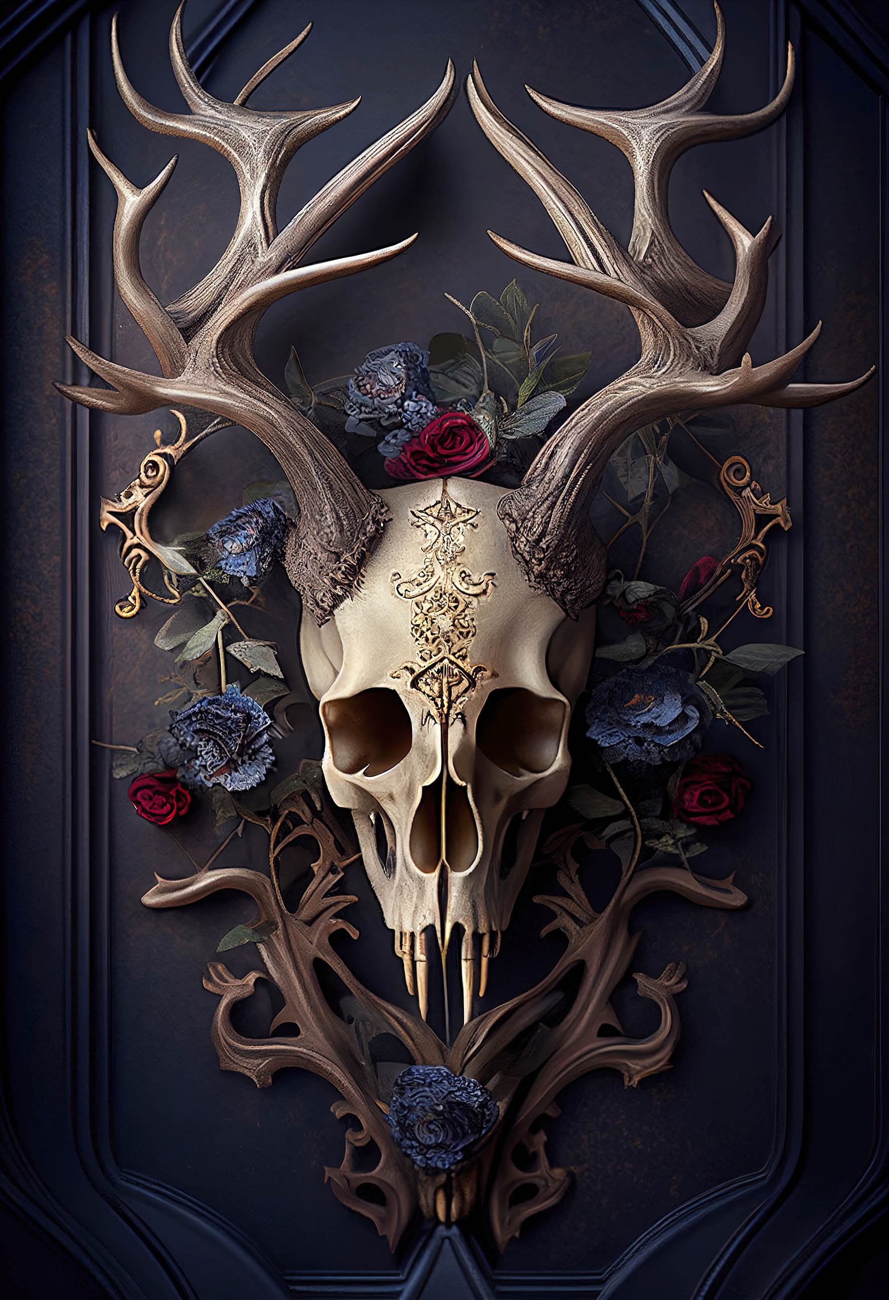 Victorian Gothic Steampunk Skull Art, Victorian Stag Deer Skull Ai Art ...