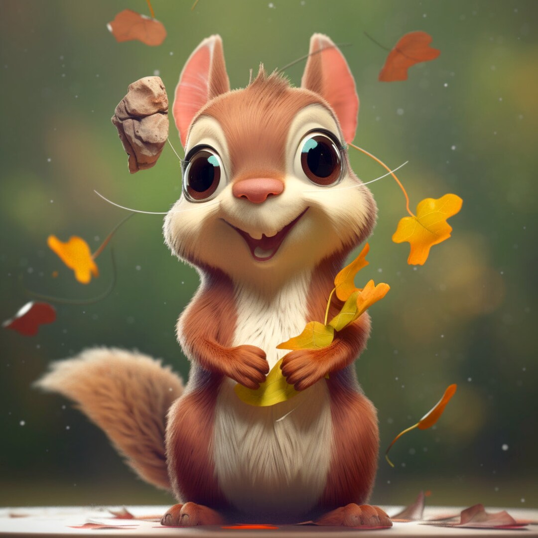Cute Squirrel Character 2 AI Art, Cute Squirrel Printable Wall Art Set ...
