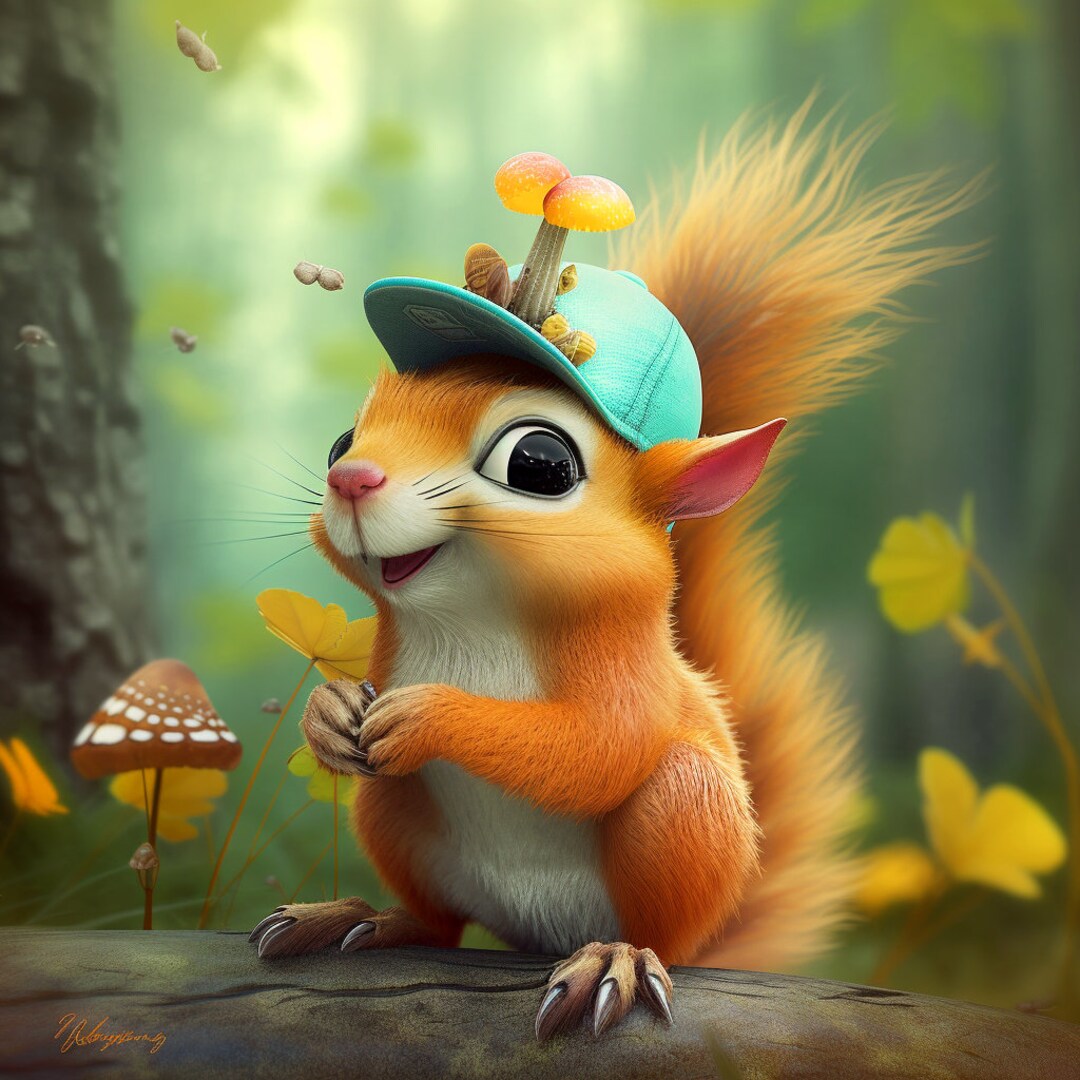 Cute Squirrel Character AI Art, Cute Squirrel Printable Wall Art Set ...