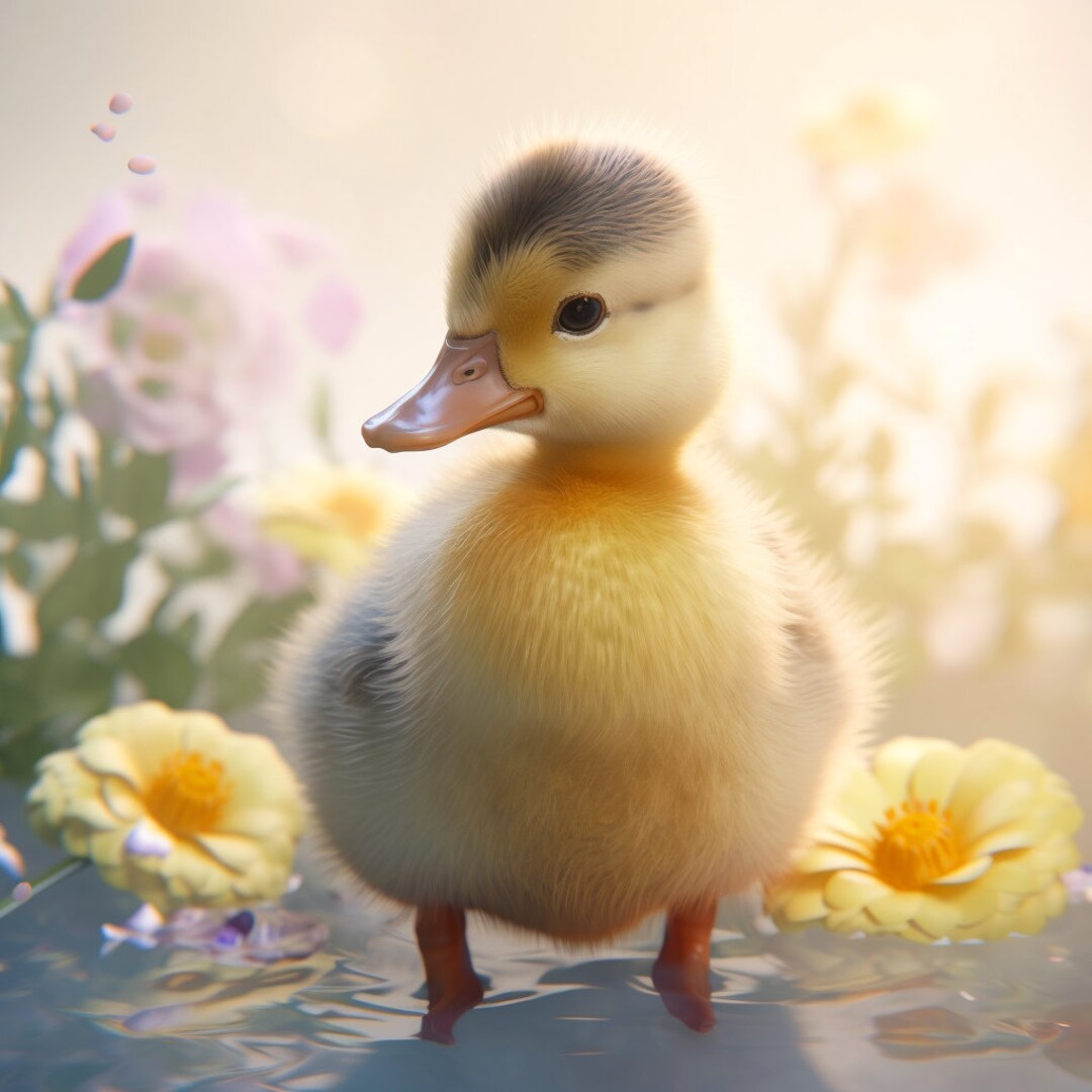 Baby Duck With Flowers AI Art, Cute Duck Printable Wall Art Set ...