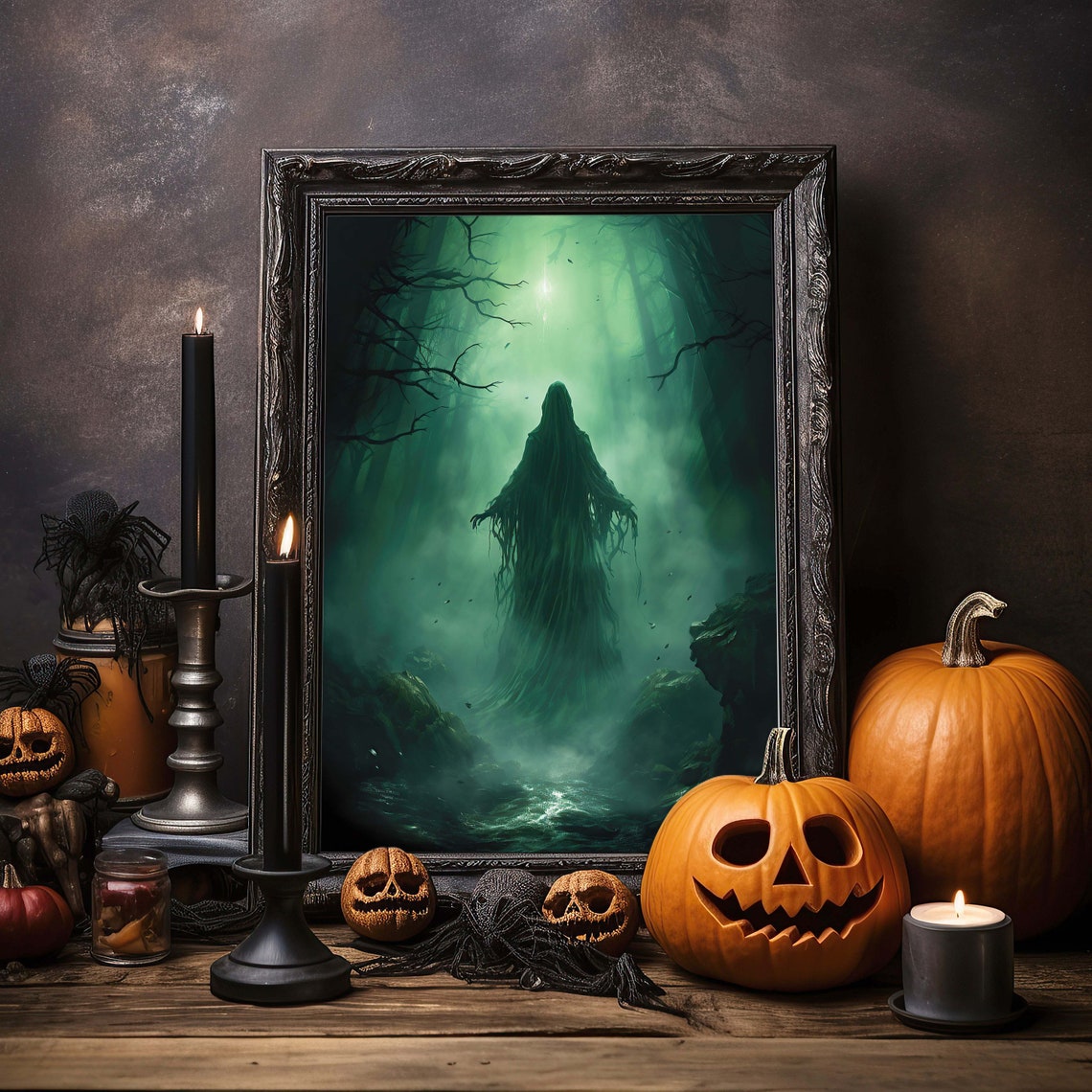 Green Forest Ghost in Misty Forest Fantasy Art Print, Darkarts Poster ...
