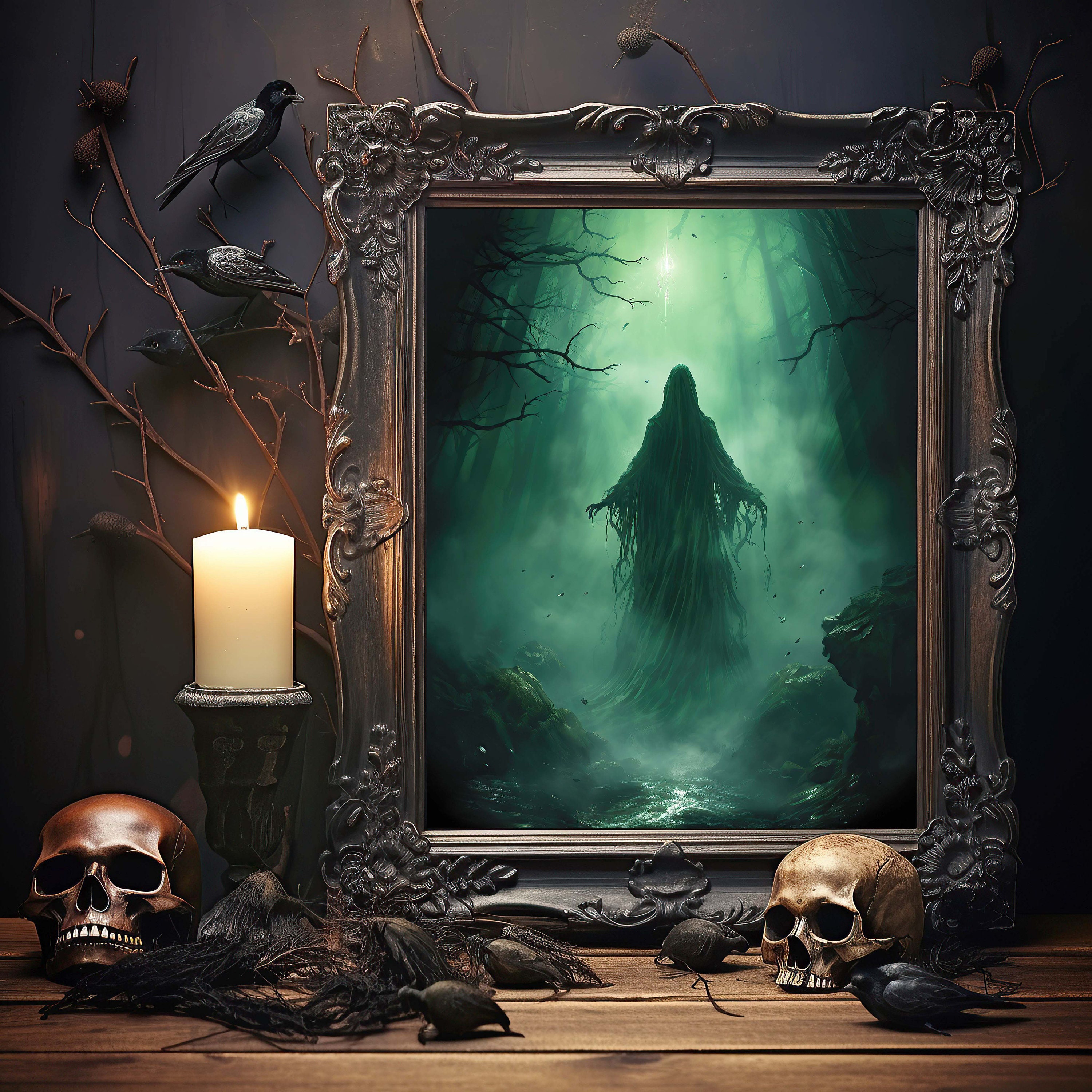 Green Forest Ghost in Misty Forest Fantasy Art Print, Darkarts Poster ...