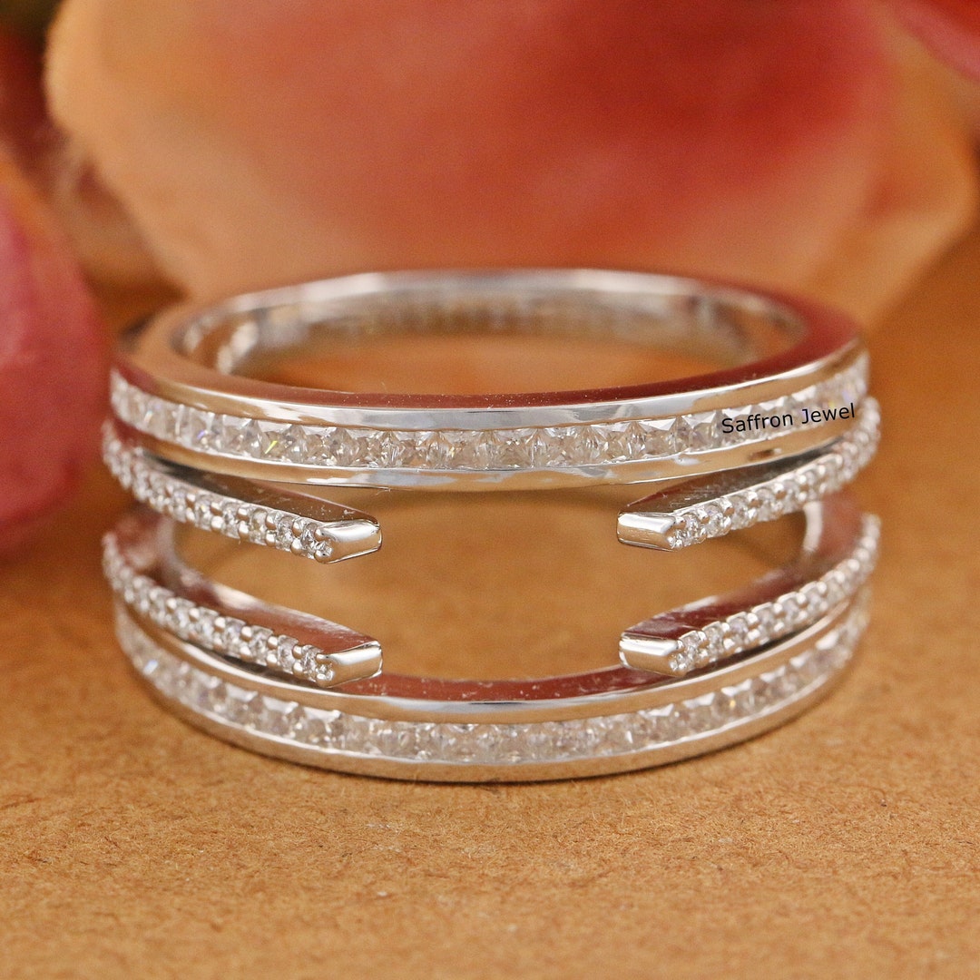 Channel Set Enhancer Wedding Ring in 14K Solid White Gold, Princess ...