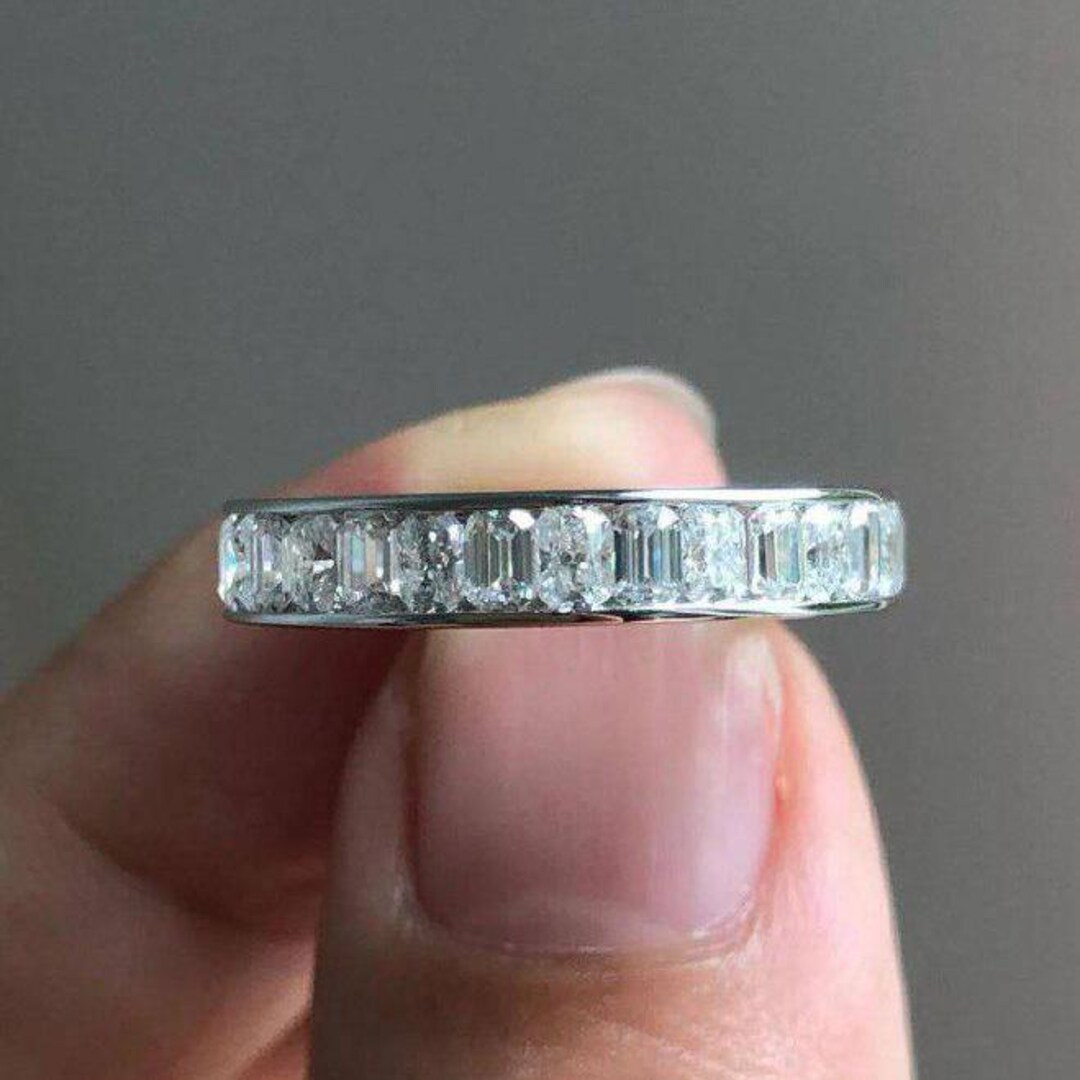 Cushion & Emerald Cut Moissanite Channel Set Band, 14K White Gold ...