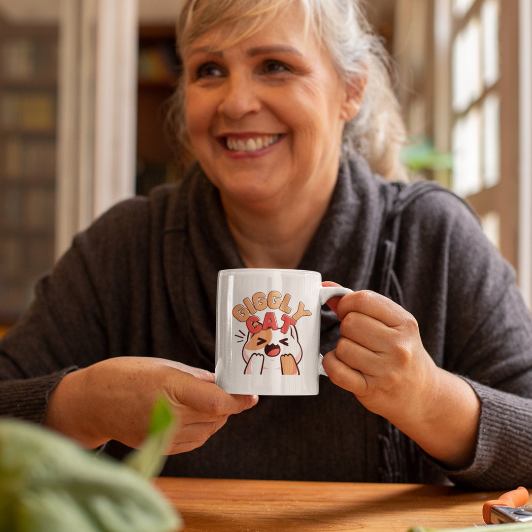 Giggly Cat Coffee Teacup, Cartoon Drawing, Fun & Funky Tea Cup for ...