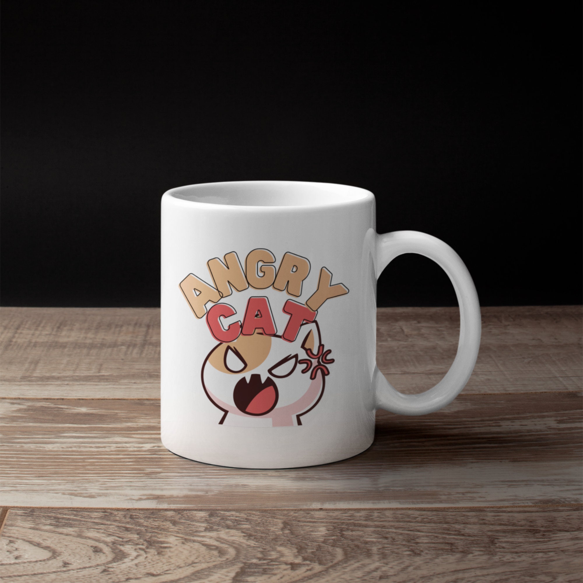Angry Cat Coffee Teacup, Cartoon Drawing, Fun & Funky Tea Cup for ...