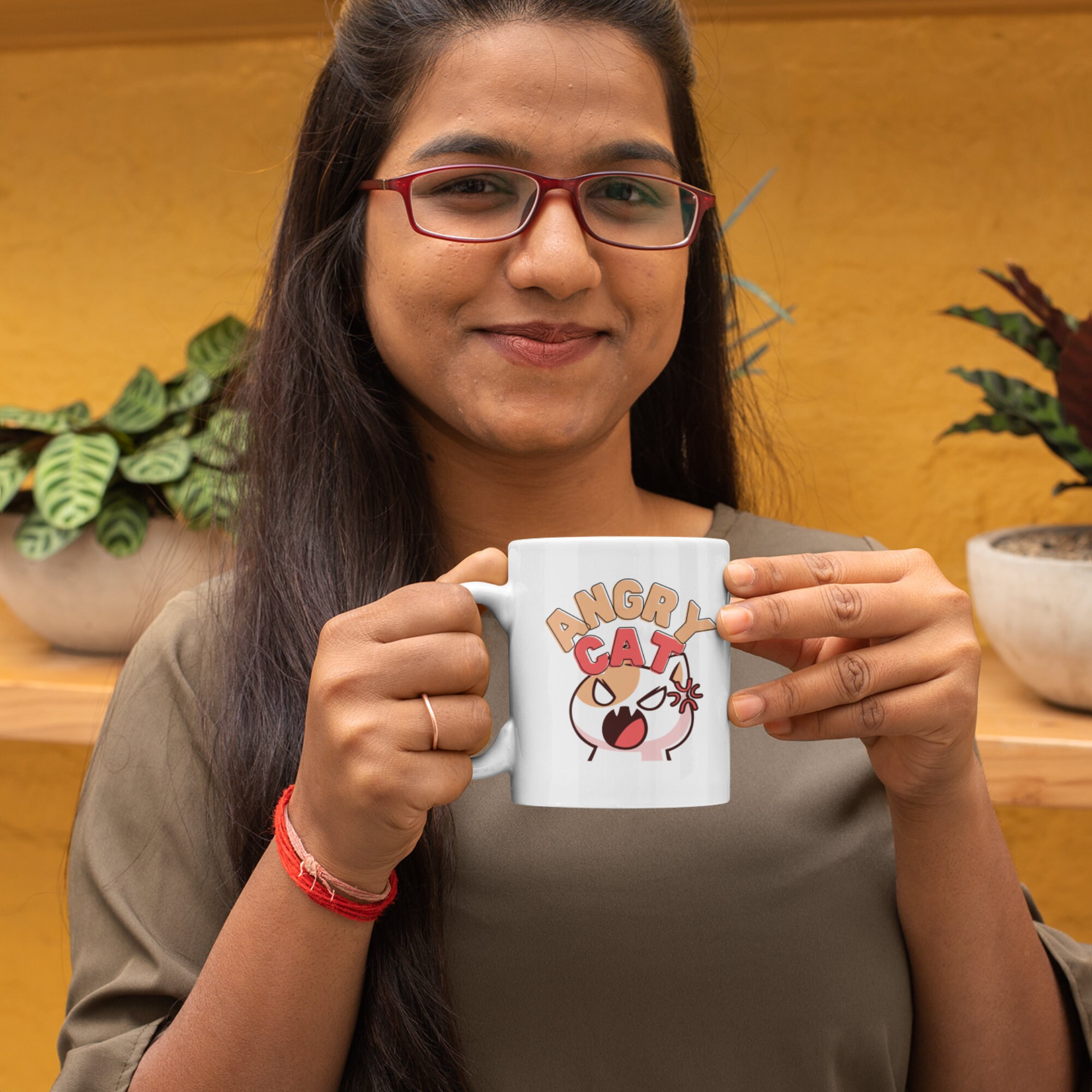 Angry Cat Coffee Teacup, Cartoon Drawing, Fun & Funky Tea Cup for ...