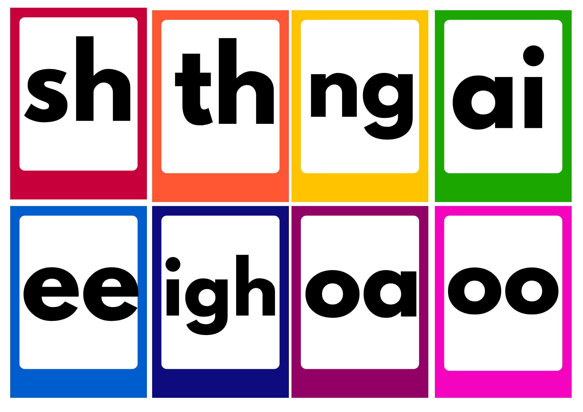 Phonics Phase 3 Flashcards Printable. Colourful Letters and Sounds ...