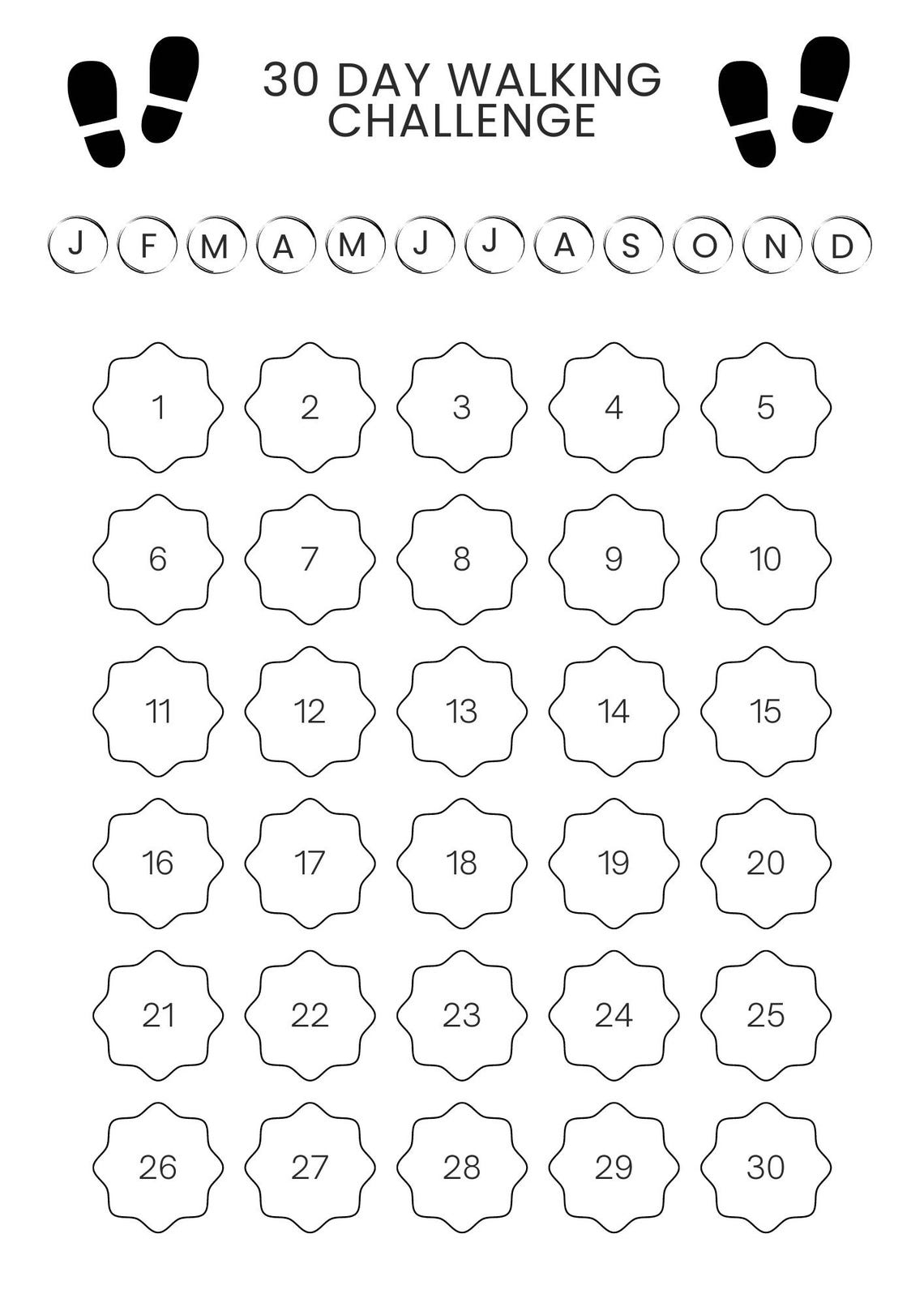 30 Day Walking Challenge Habit Tracker. Progress Monitor Daily ...