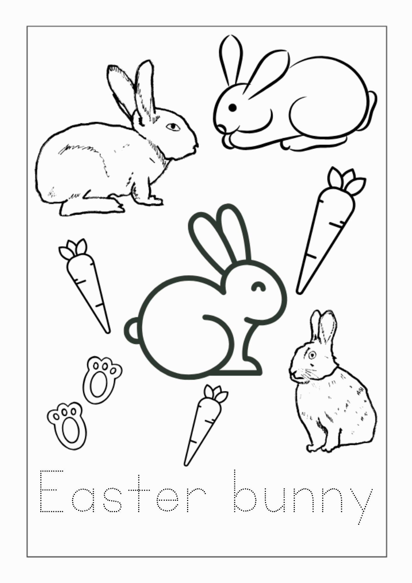 Easter Colouring Pages for Kids With Dotted Line Labels for Tracing ...
