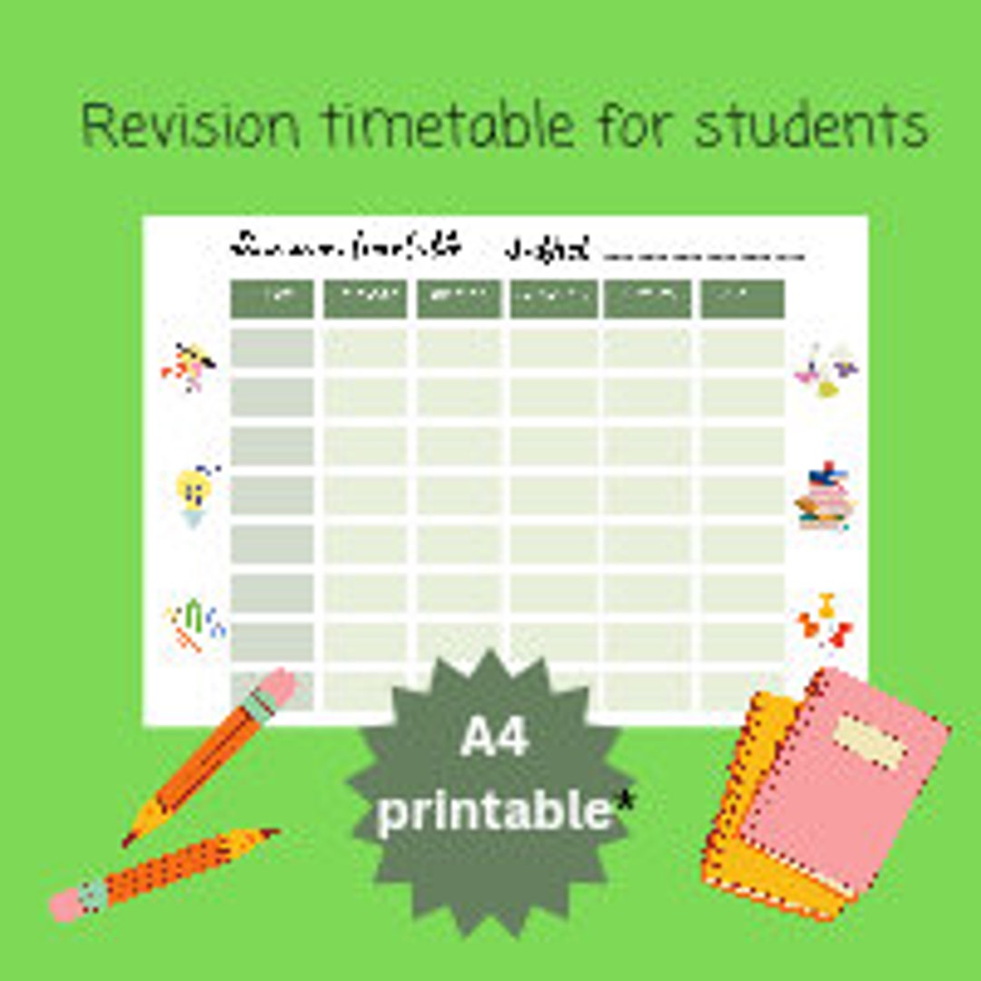 Weekly Revision Timetable for Students, Exam Planning Day by Day, Timed ...