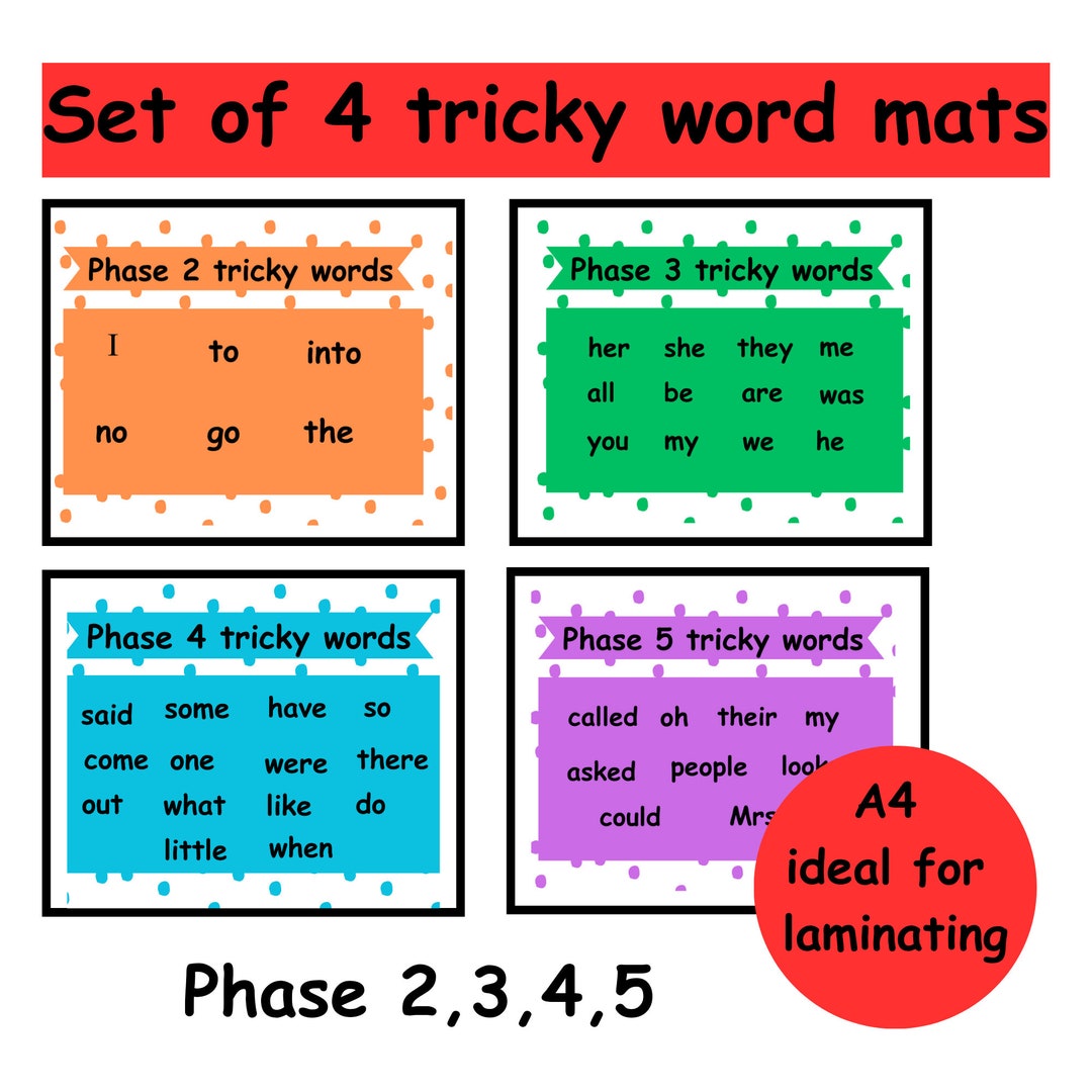 Set of 4 Spotty, Tricky Word Sound Mats. Phase 2,3,4,5. School ...