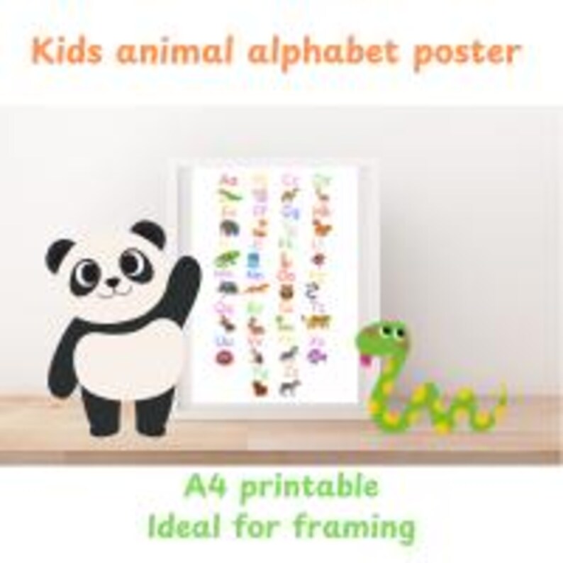 Cute Animal Alphabet Poster, Kids Colourful Educational Wall Art, A4 ...