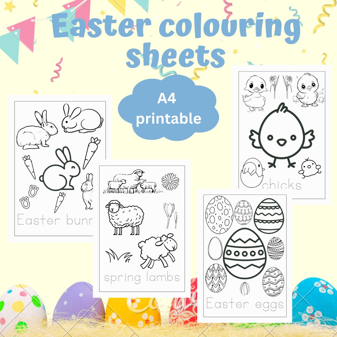 Easter Colouring Pages for Kids With Dotted Line Labels for Tracing ...