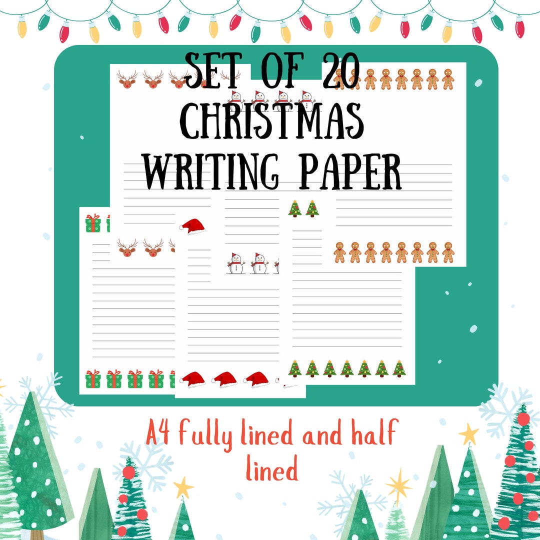 Set of 20 A4 Christmas Border Writing Paper, Printable Fully Lined and ...