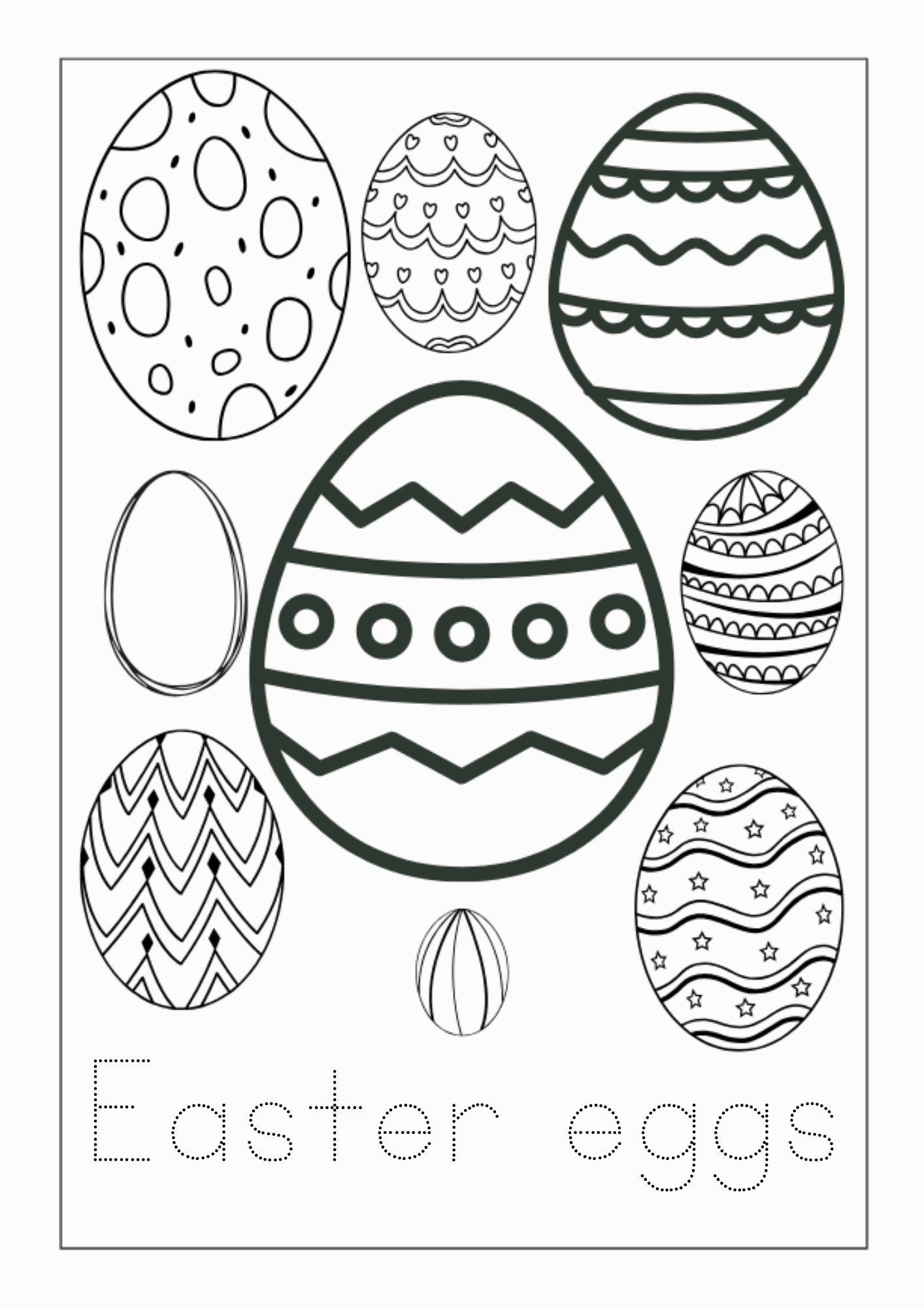 Easter Colouring Pages for Kids With Dotted Line Labels for Tracing ...