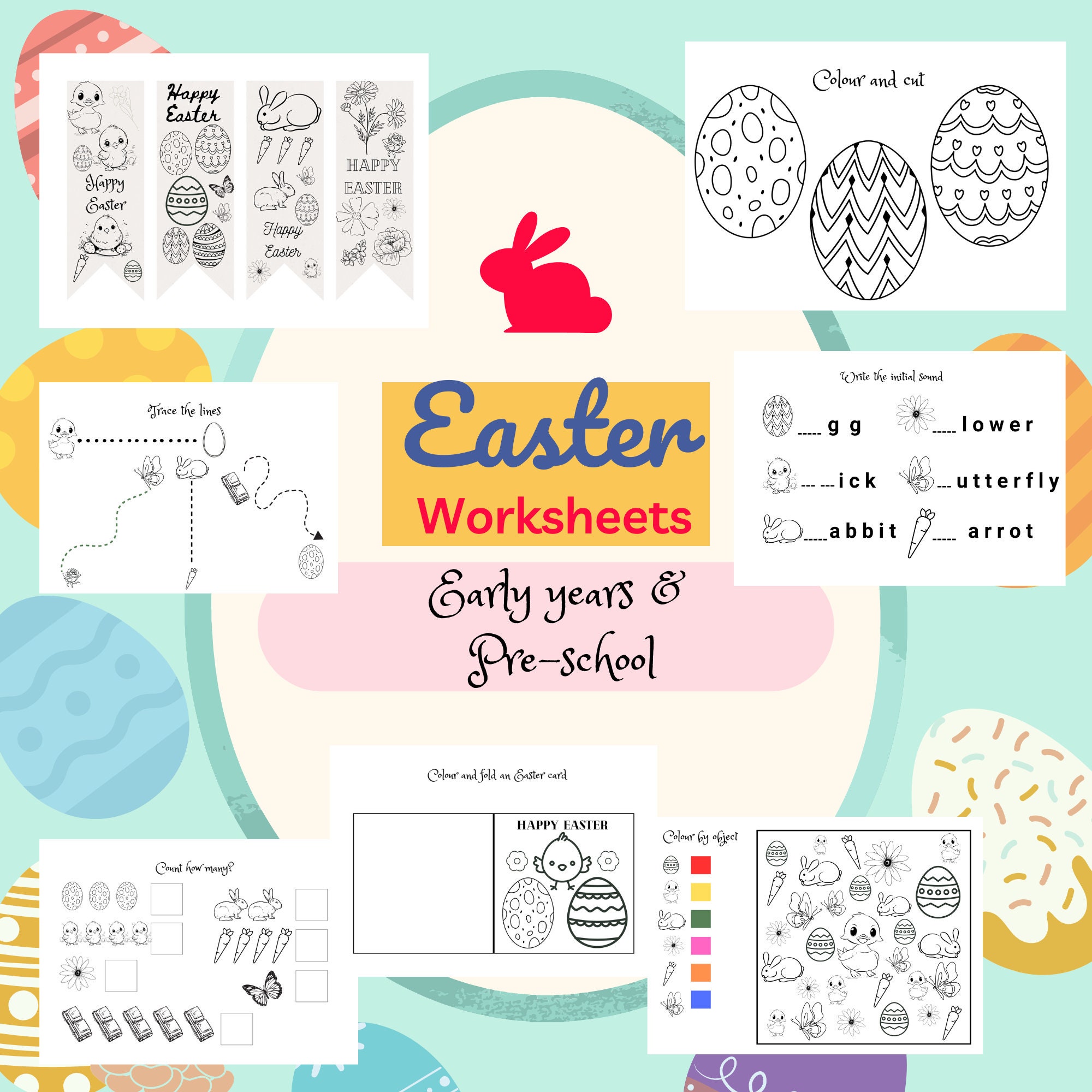 Easter Learning Printables, Coloring, Counting, Scissor Skills (digital ...