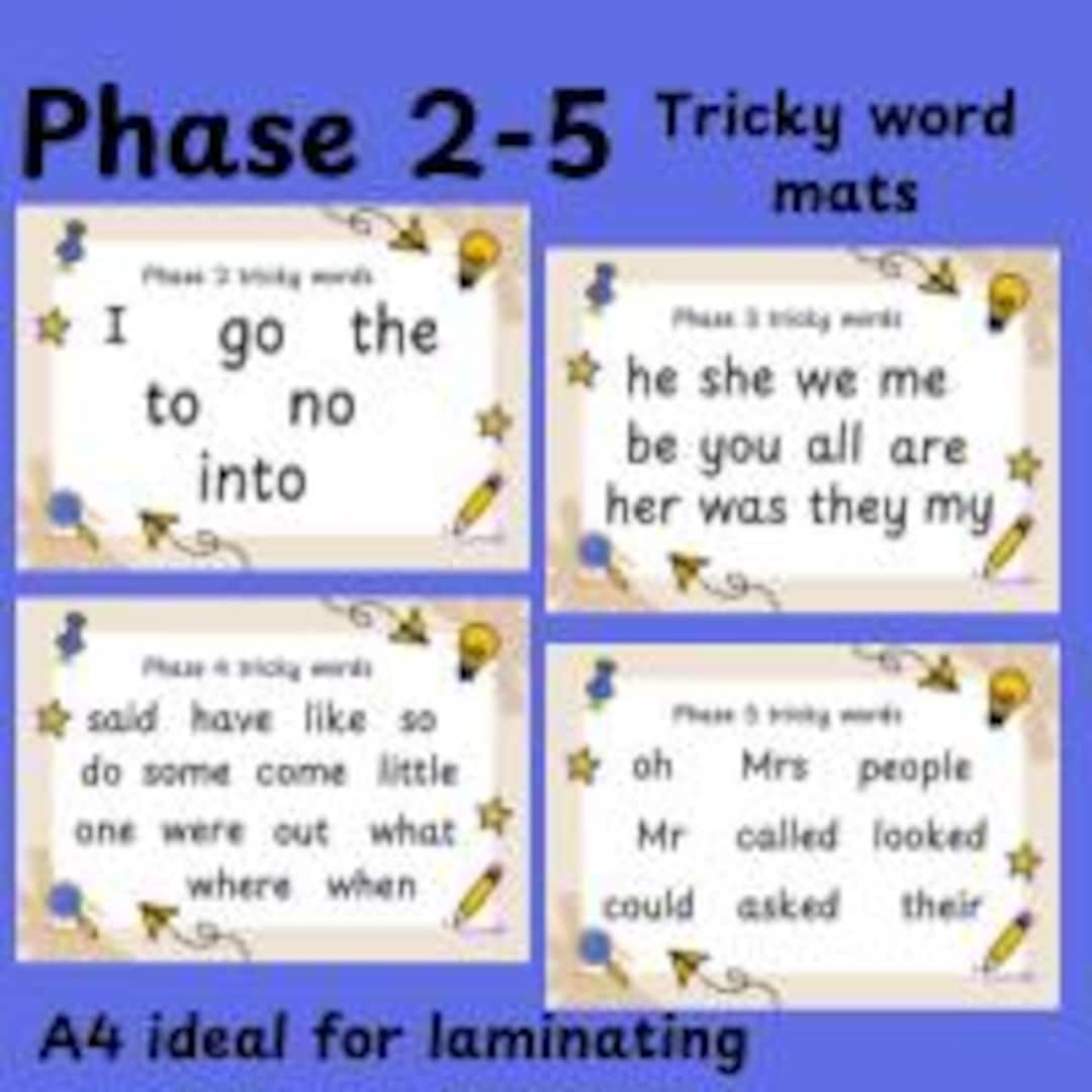 Phase 2-5 Phonics Tricky Word Mats, A4 Printable Ideal for Laminating ...