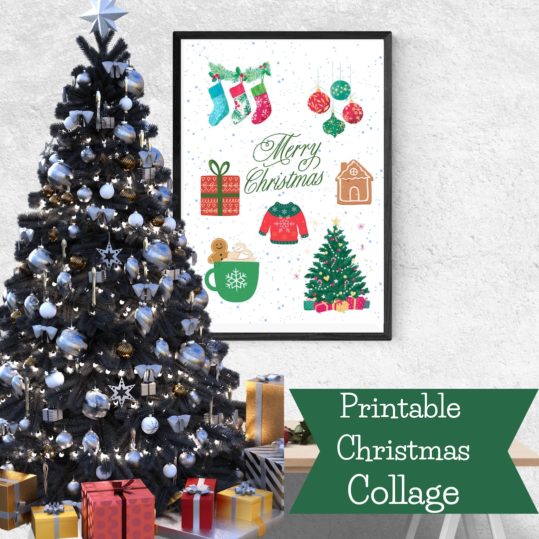 Merry Christmas Collage Printable Wall Art, Festive Season Decor, Happy ...