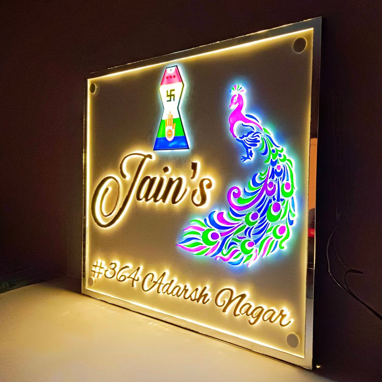 Personalized Name Plate for Home Décor Jain Symbol of Ahimsa, Peacock ...