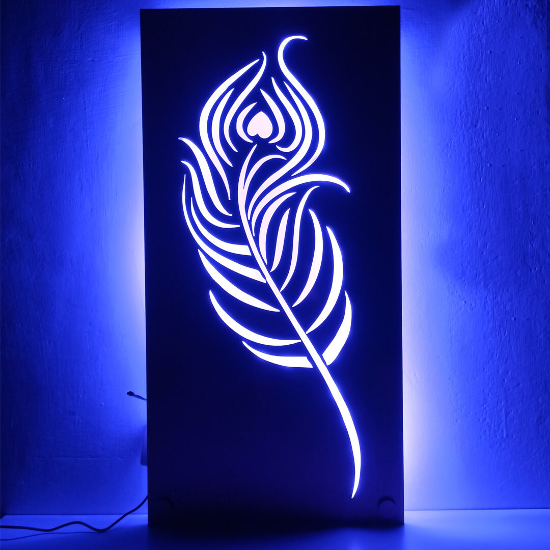 Peacock Feather For Home Temple Hinduism Symbol Decor With Led Lights 16 Colours Option Automic