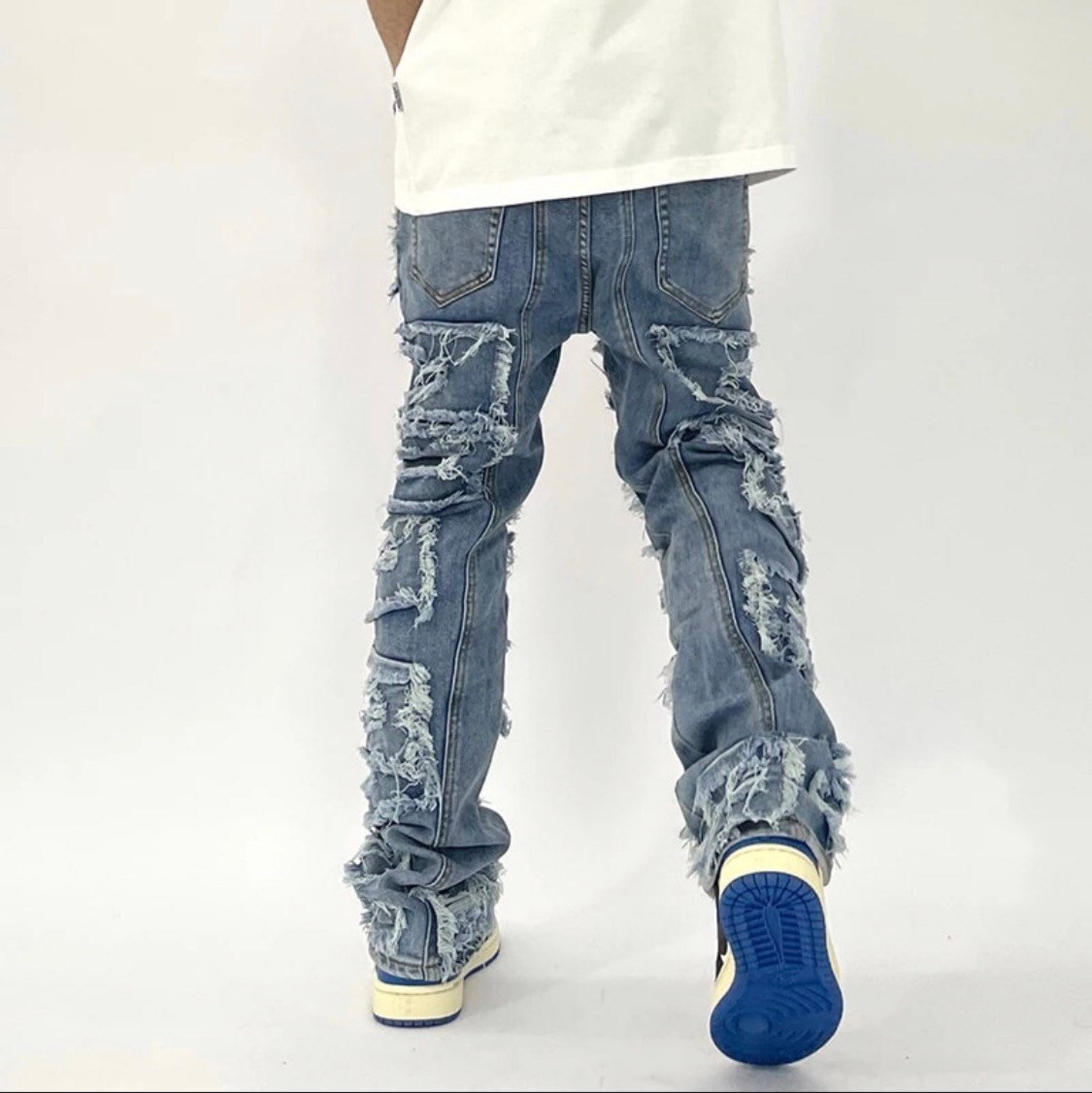 Ripped Mens Jeans Y2k Cyber Streetwear Etsy