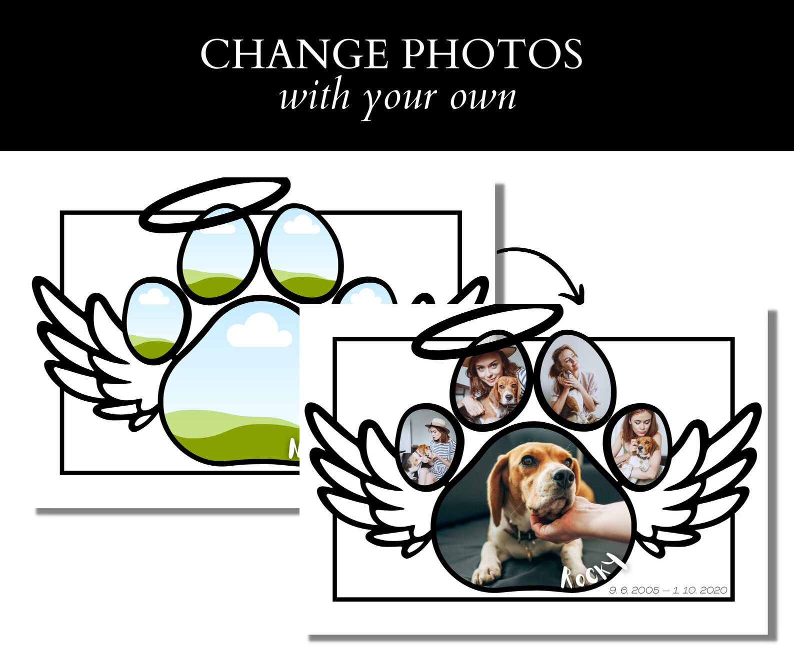 PAW PRINT With WINGS Photo Collage Canva Template - Etsy