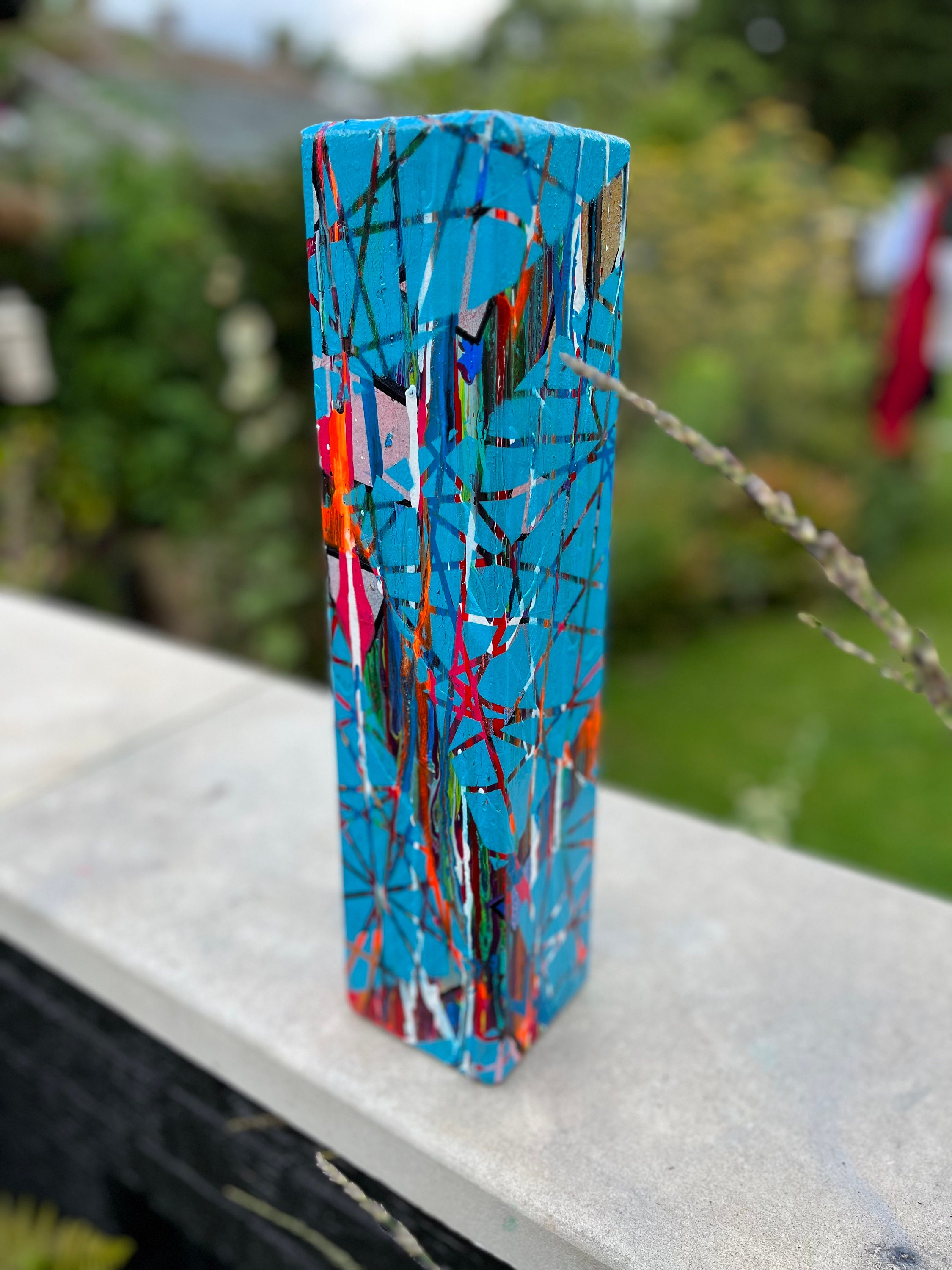 Drip Painted Geometric Sculpture, Drip Art Object, Drip Art, Pop Art ...