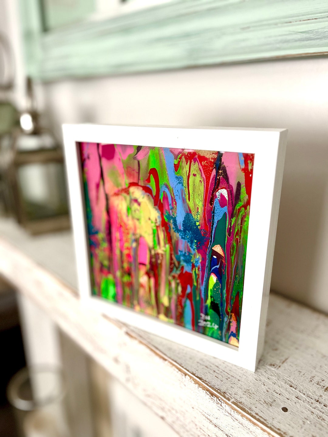 Original Abstract Signed Art in Box Frame, Mini Painting, Mini Artwork ...